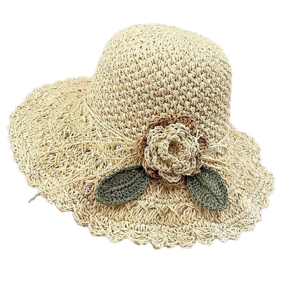 CAIXIA Women's Raffia Straw Hat Summer Beach Bucket Hat Handmade ...