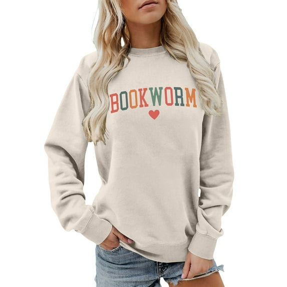 CAIXIA Women's Sweatshirts Embroidered Long Sleeve Shirt Crewneck Long ...