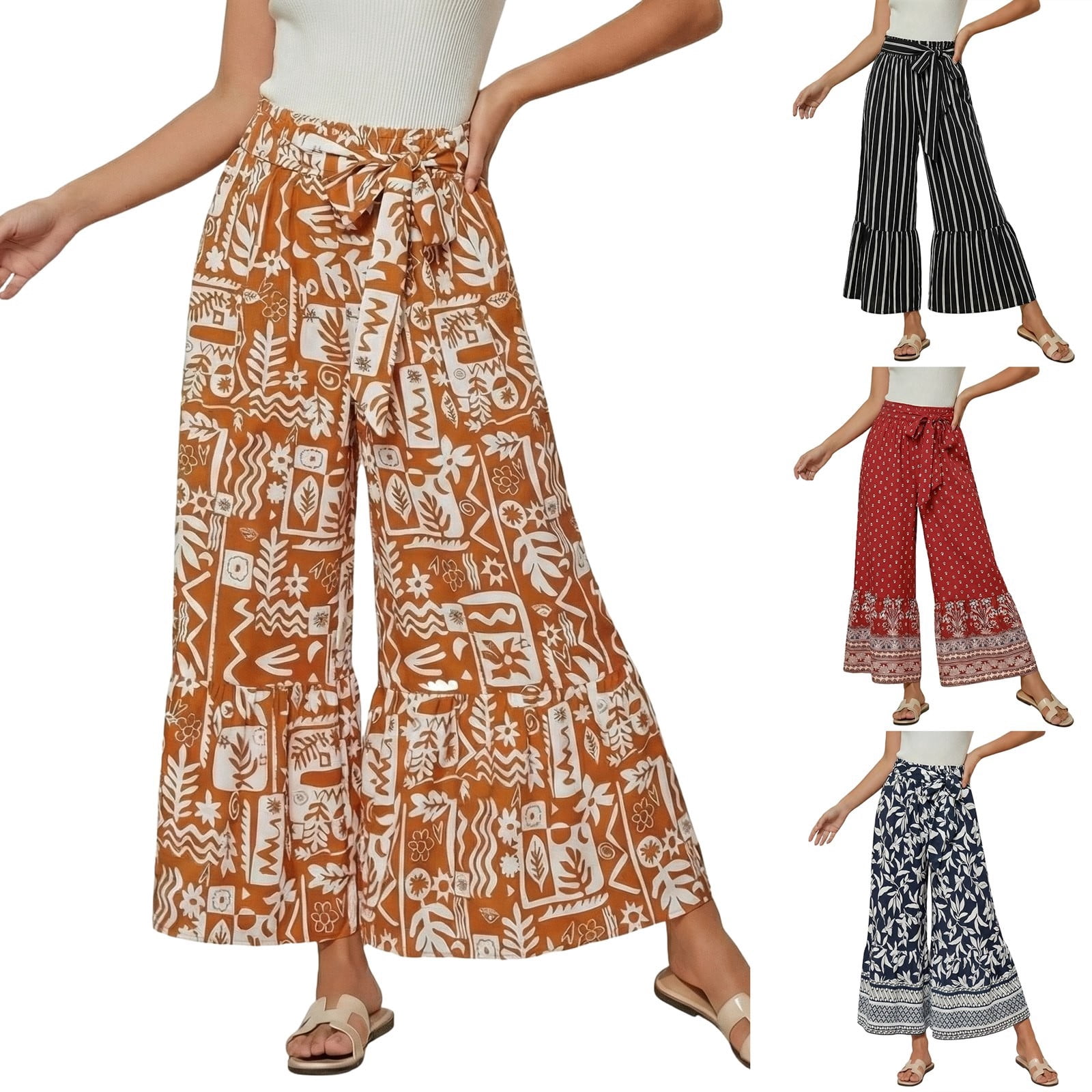 CAIXIA Women's Wide Leg Palazzo Pants 2026 Summer Boho Floral Trousers ...