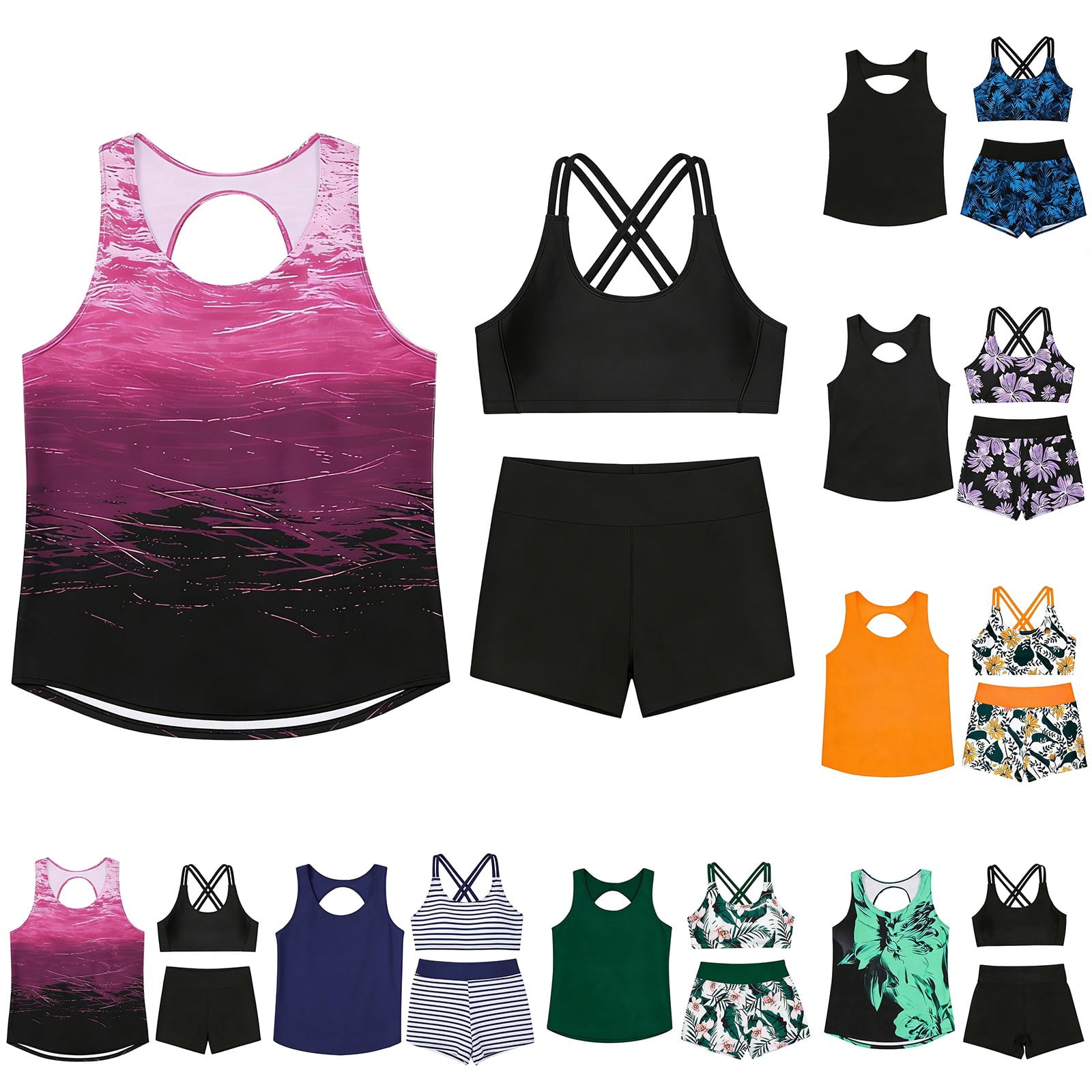 CAIXIA Womens 3 Piece Tankini Swimsuits with Skirt - Tummy Control ...