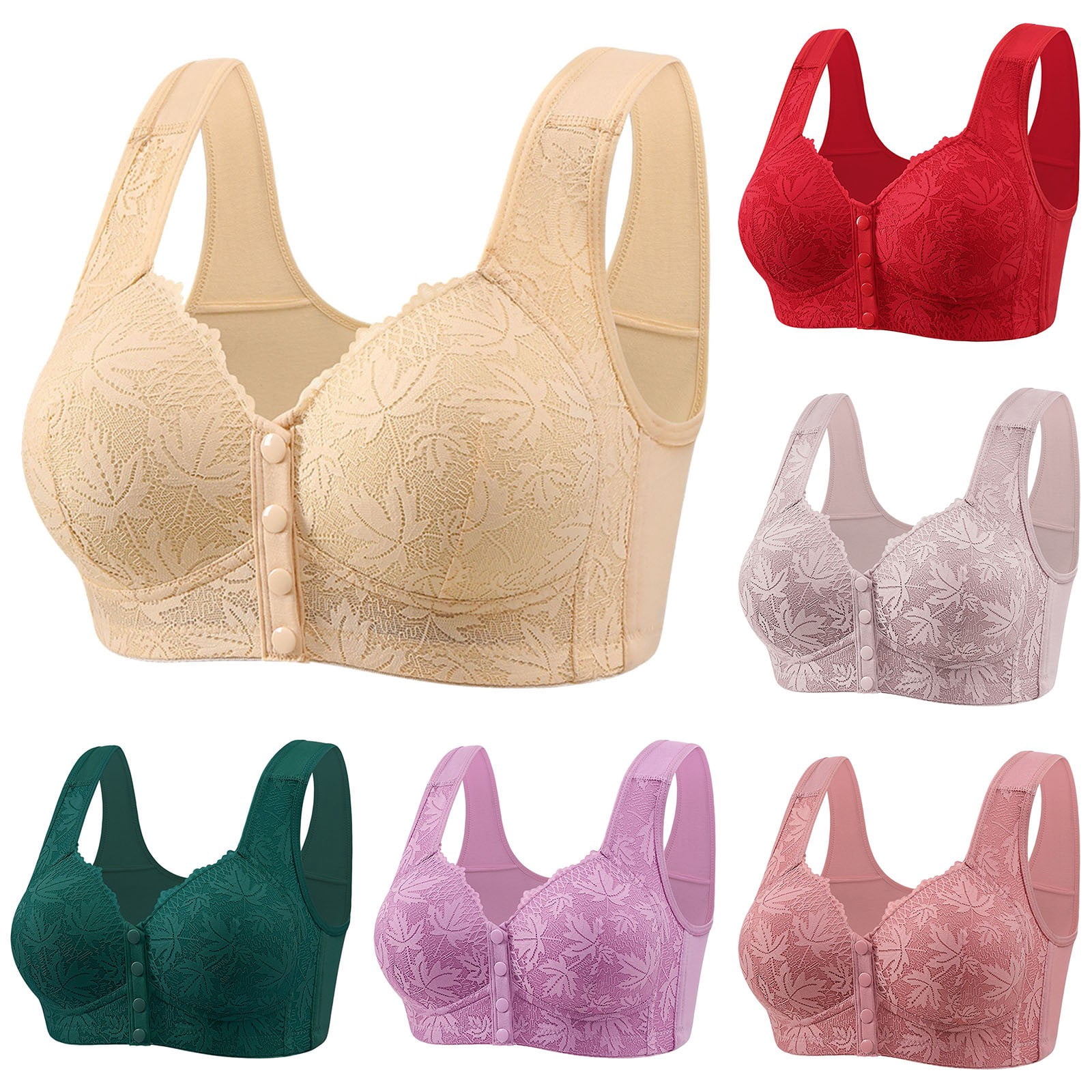 CAIXIA Womens Bras No Underwire Supportive Wireless Deep V-Neck Lace ...