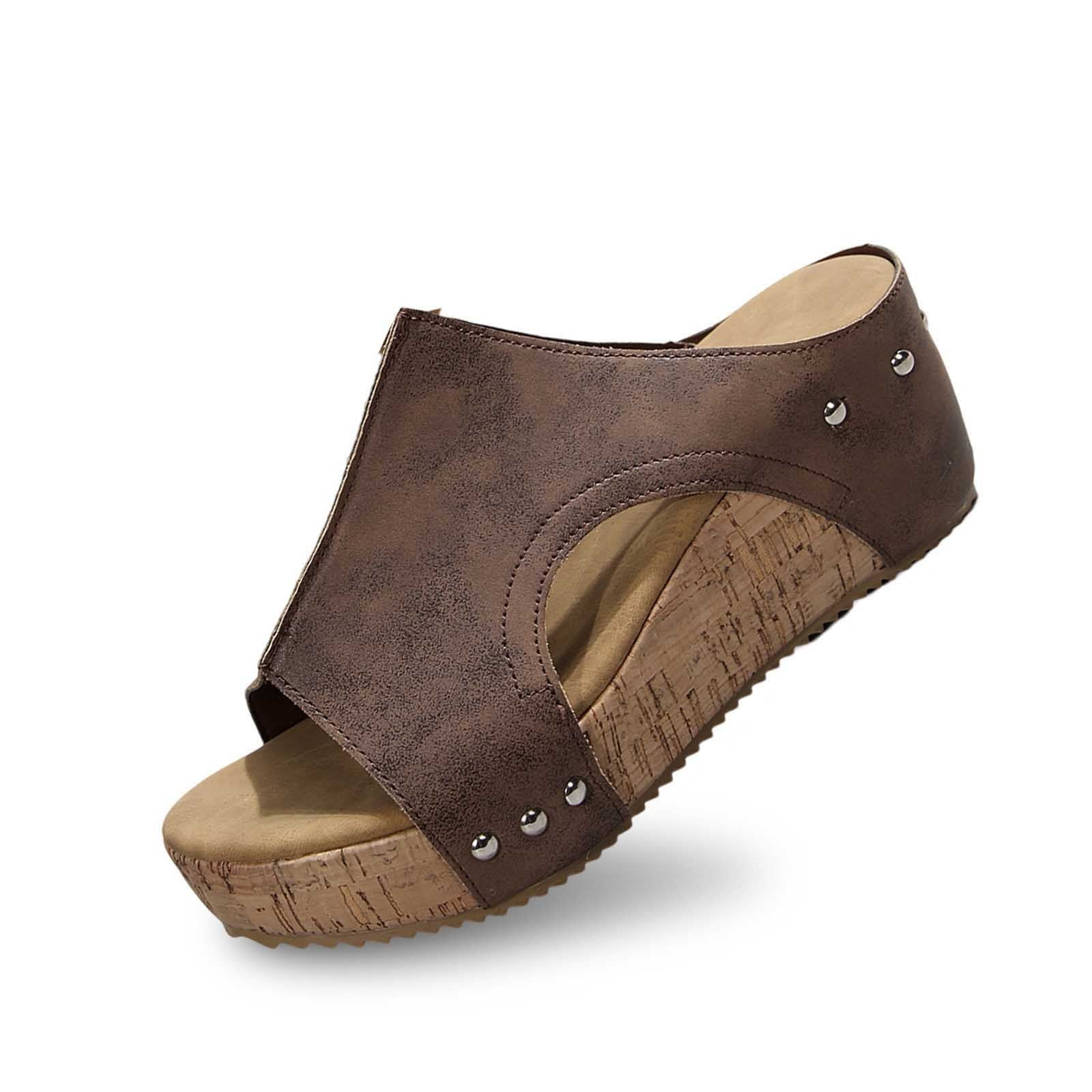 CAIXIA Womens Flat Slides Sandals Open Toe Fashion Essentials Sandal ...