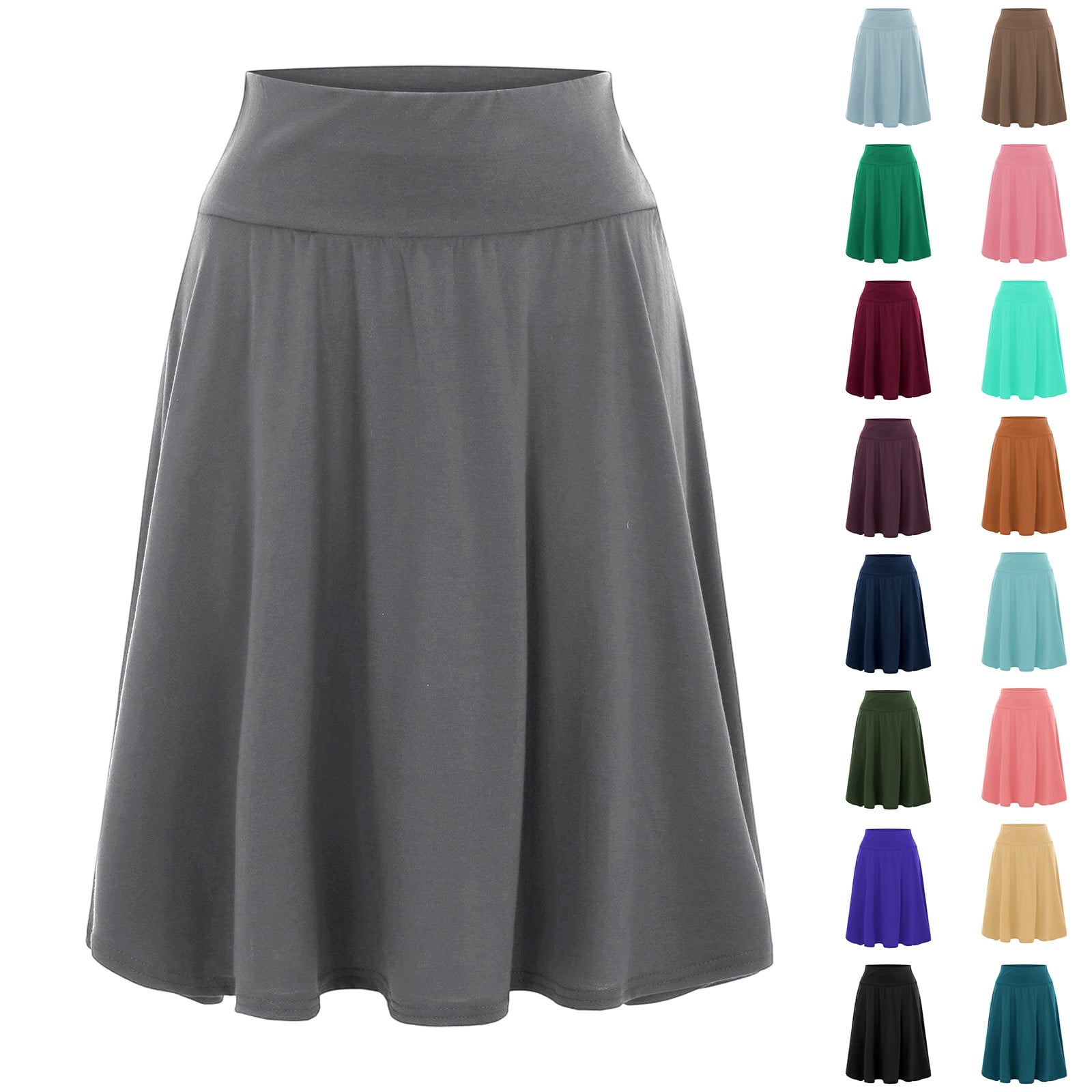 CAIXIA Womens High Waisted Midi Skirt with Pockets A Line Elastic Waist ...
