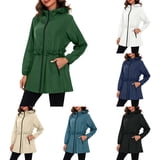 CAIXIA Womens Rain Jacket With Hood, Long Sleeve Spring Autumn Loose ...
