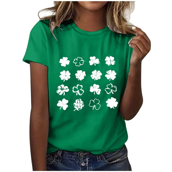 CAIXIA Womens Shirts Saint Patricks Day Short Sleeve Tshirts Four Leaf ...