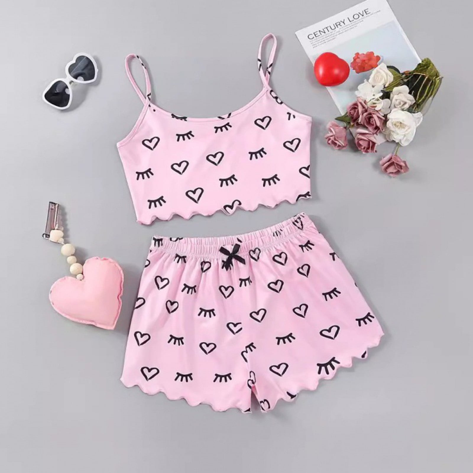 CAIXIA Womens Silk Satin Pajamas Set 2 Piece Spaghetti Strap Tank Top ...
