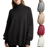 CAIXIA Womens Sweaters Oversized Casual High Neck Solid Color Pullover ...