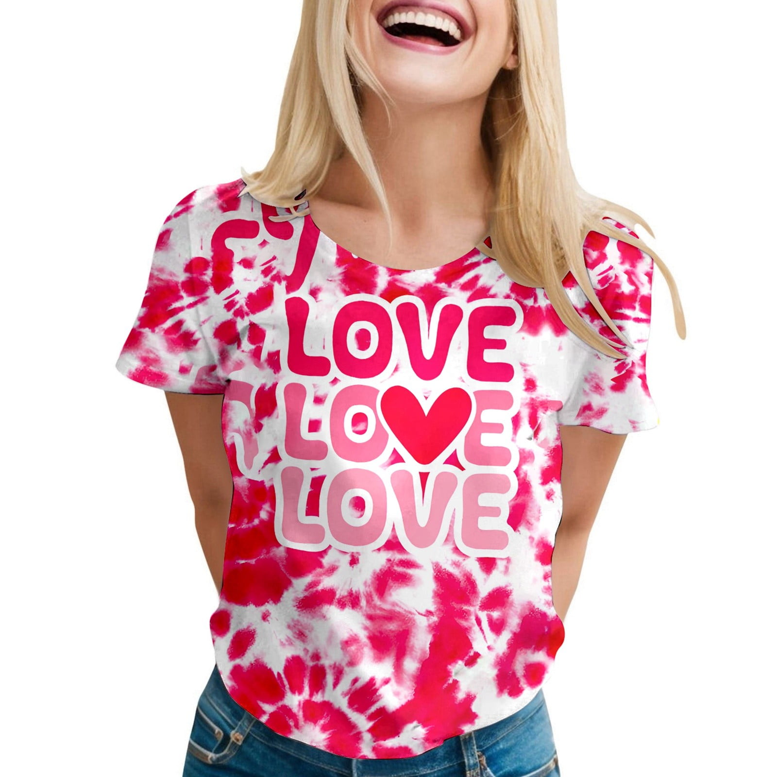 CAIXIA Womens T Shirts Cotton Valentines Holiday Short Sleeve Women ...