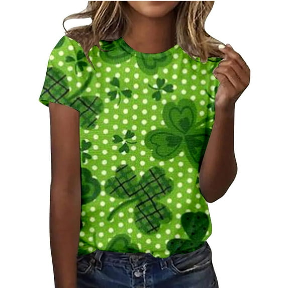 CAIXIA Womens T Shirts Saint Patricks Day Holiday Short Sleeve Clover ...