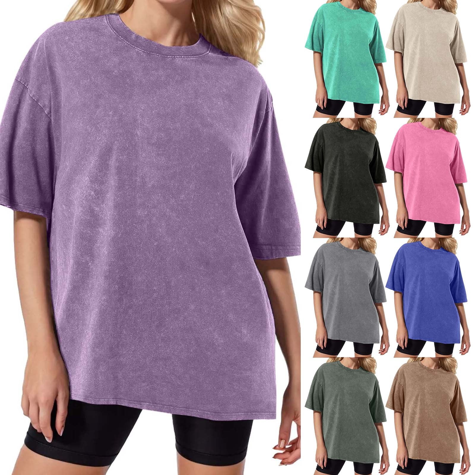 CAIXIA Womens Washed Vintage Oversized T-Shirt Baggy Workout Tops Short ...