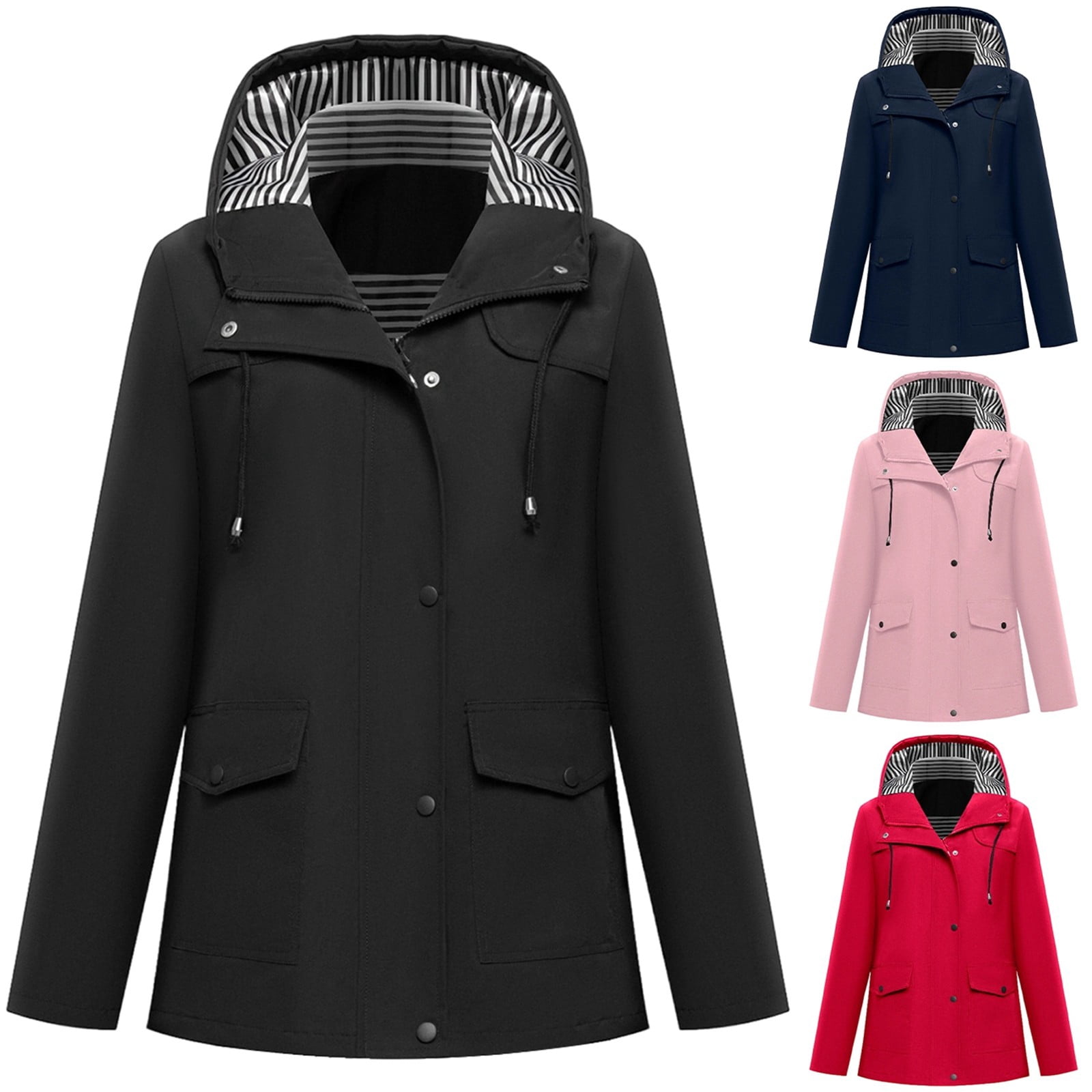 CAIXIA Womens Waterproof Raincoat Lightweight Packable Striped Lined ...