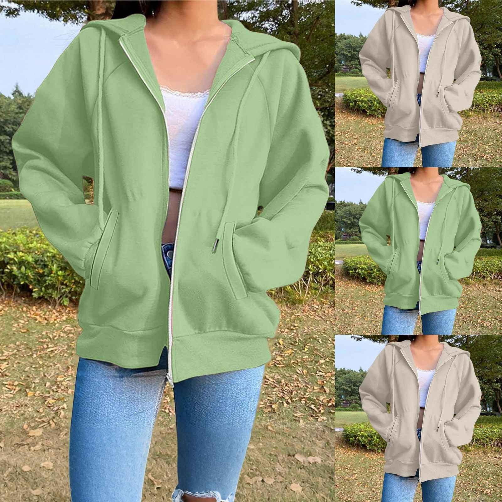 CAIXIA Zip Up Hoodie Women Lightweight Jacket Oversized Sweatshirt ...