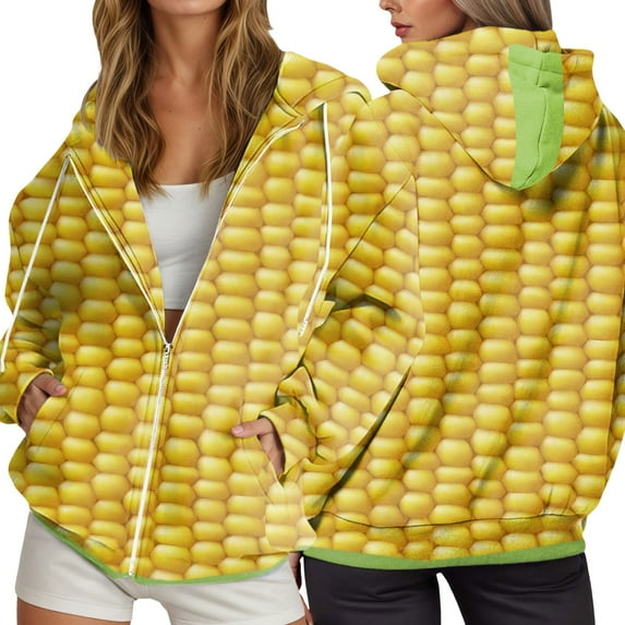 CAIXIA Zip Up Hoodie Women with Pocket All-Over Corn Print Hoodies for ...