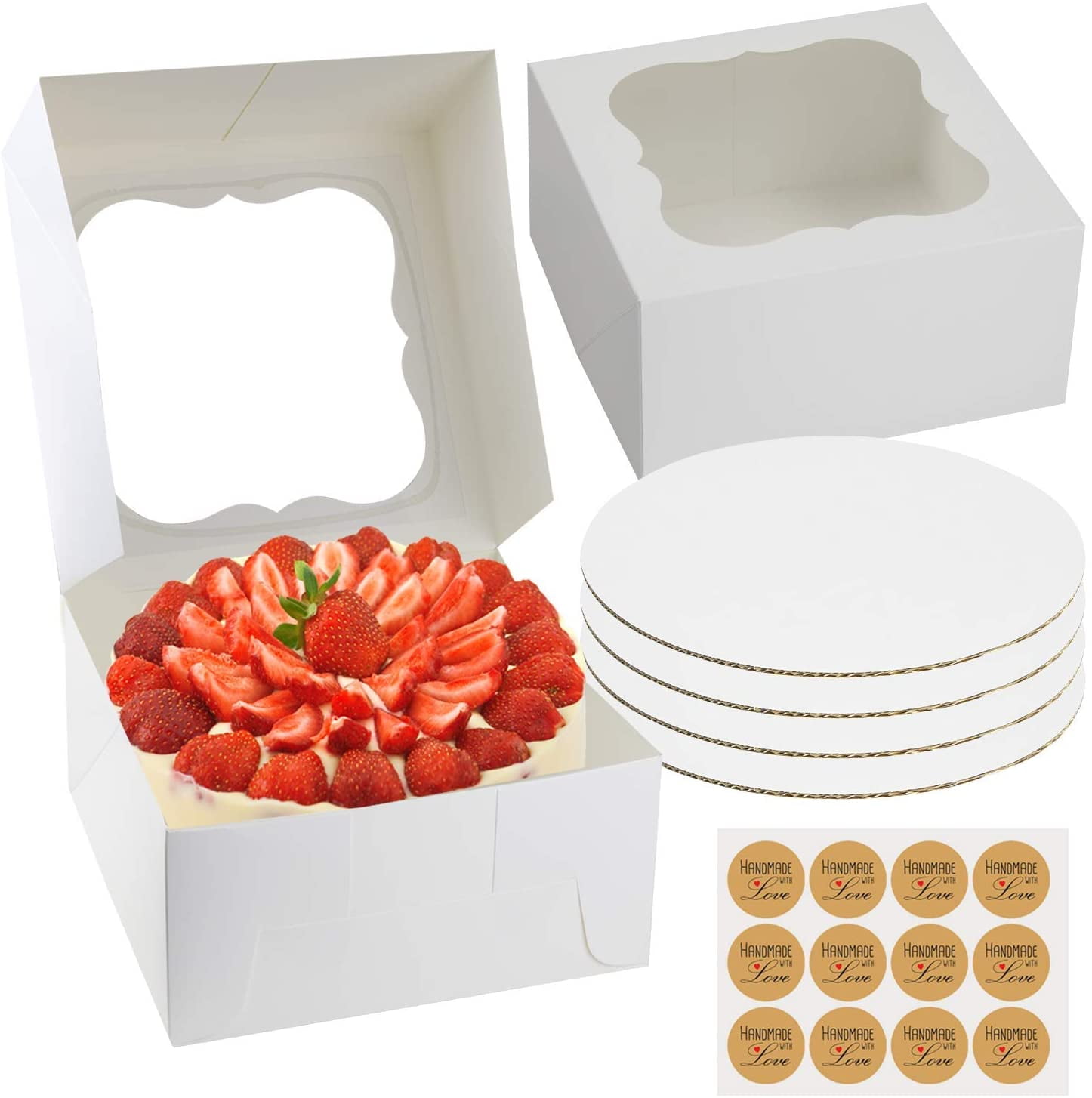 CAKE BOXES 10 inch Cake Box with Boards and Stickers [12-Pack] Cake Box ...