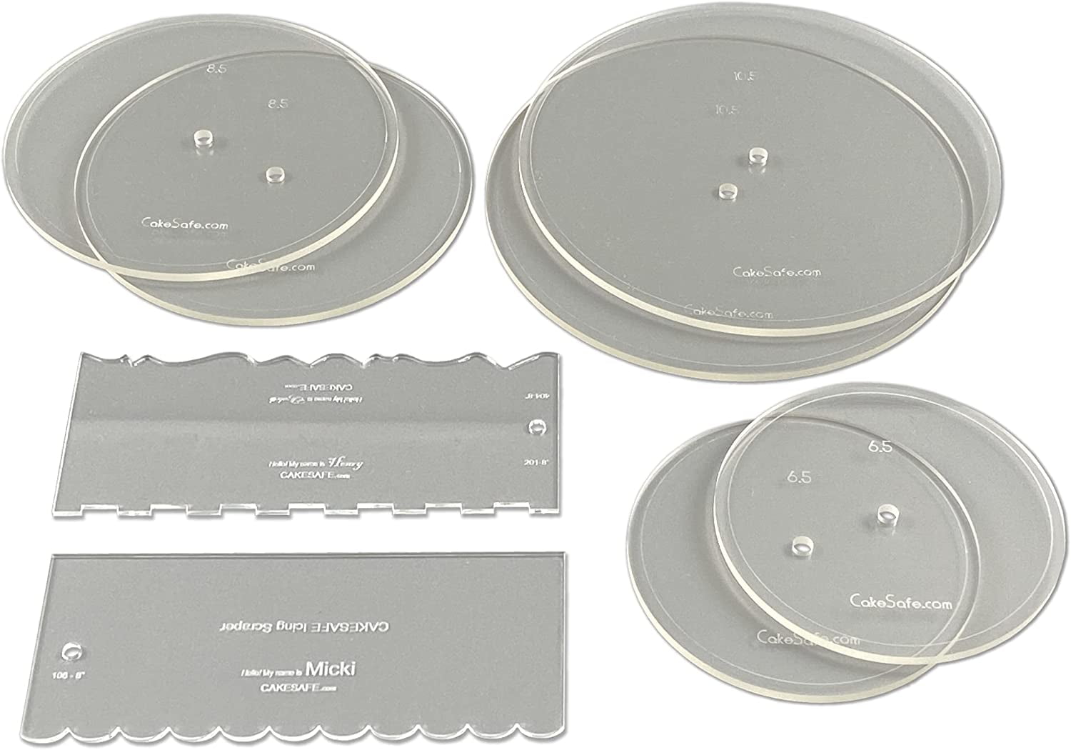 CAKESAFE Essential Cake Decorating Acrylic Disk Kit - 3 Sets - Round 6. ...