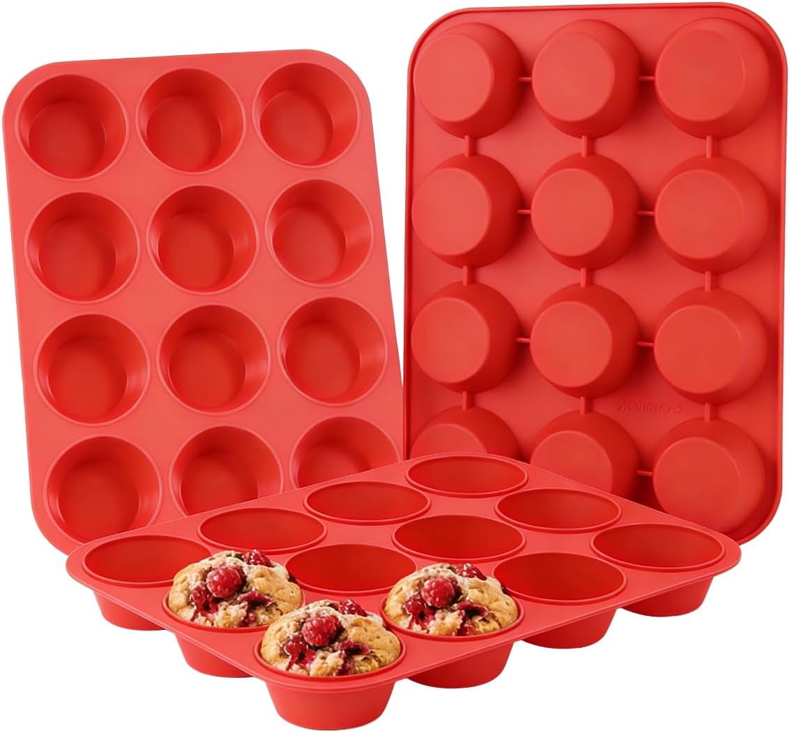CAKETIME 12 Cups Silicone Muffin Pans for Baking - Regular Size Cupcake ...