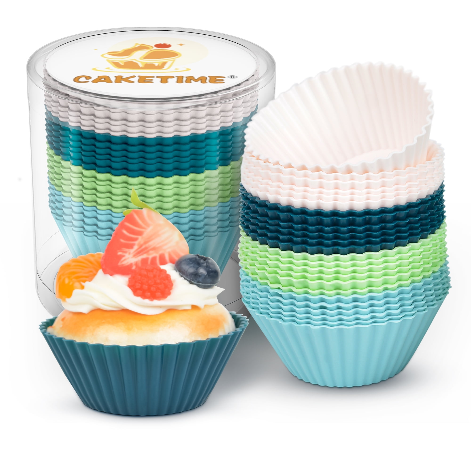 CAKETIME 24 Pcs Reusable Silicone Baking Cups Set, 2.75'' Standard Size ...