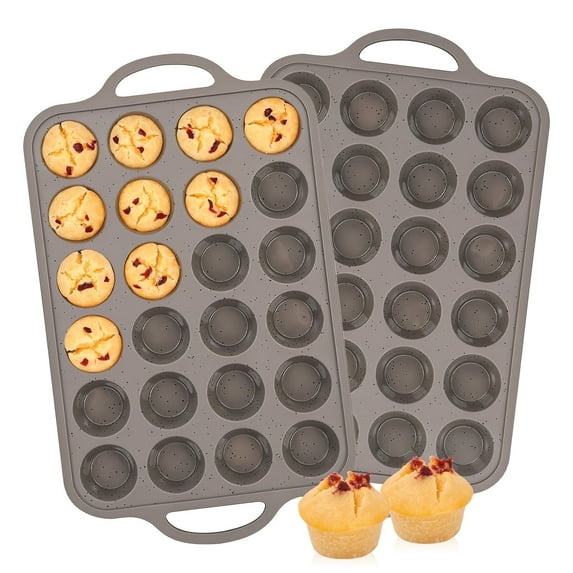 CAKETIME Silicone Mini Muffin Pan, with Metal Reinforced Frame - 24 ...