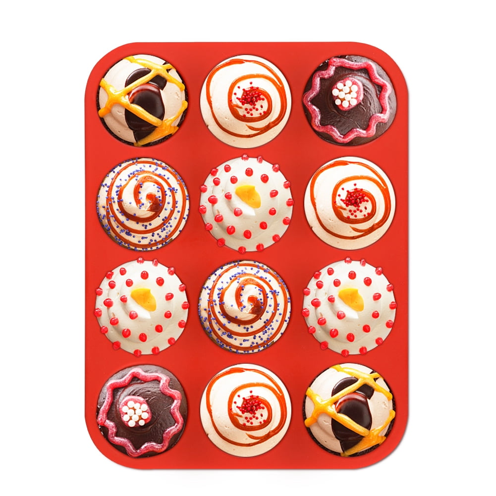 CAKETIME Silicone Muffin Pan - 12 Cups Cupcake Pan Baking Mold Regular ...