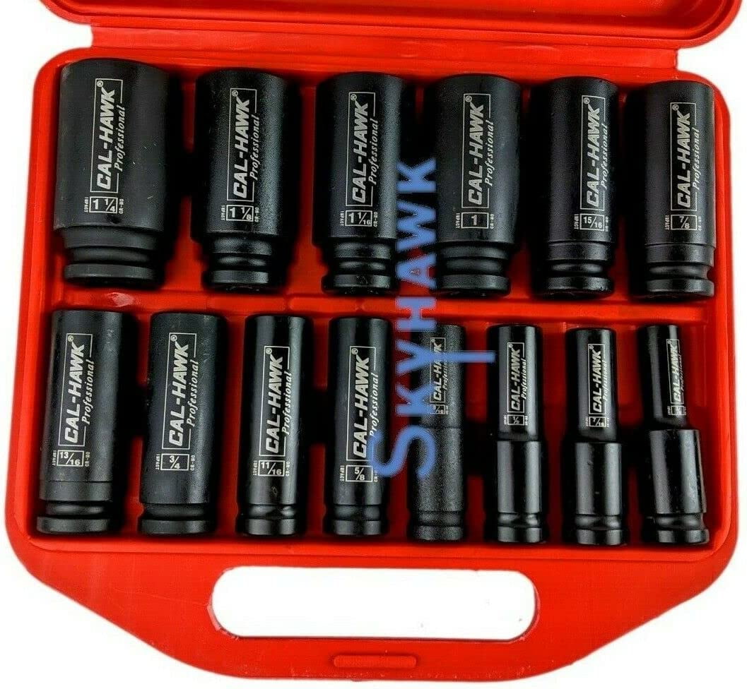 CAL-HAWK 14Pc 1/2" DR Chrome Molybdenum Steel Deep Impact Socket Set ...