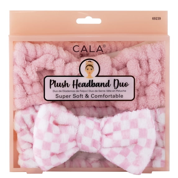 CALA Plush Headband Duo (Pink/Checker), Super Soft & Comfortable ...
