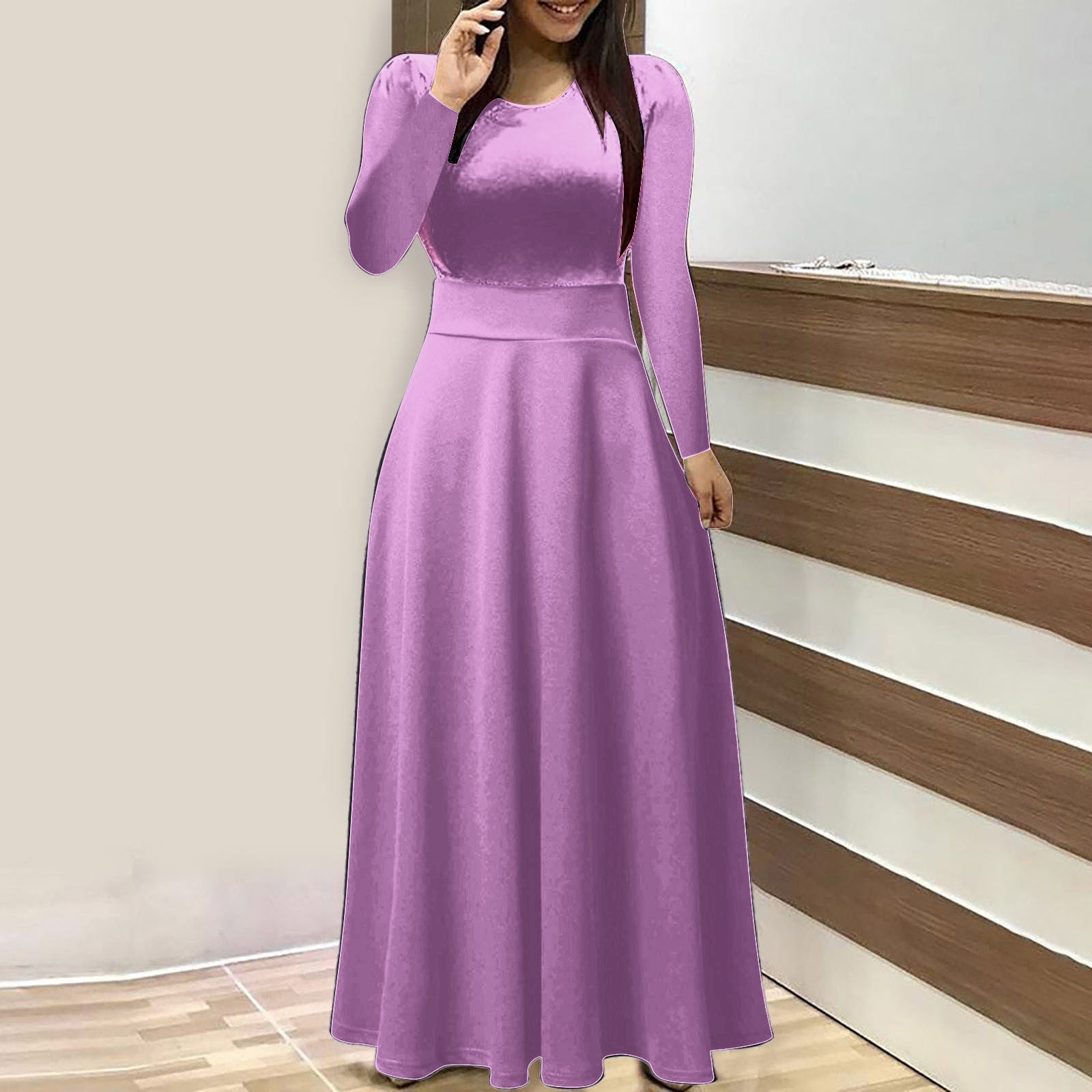 CALAFEBILA Dresses for Women 2025 Long Sleeve Solid Color Maxi Formal ...