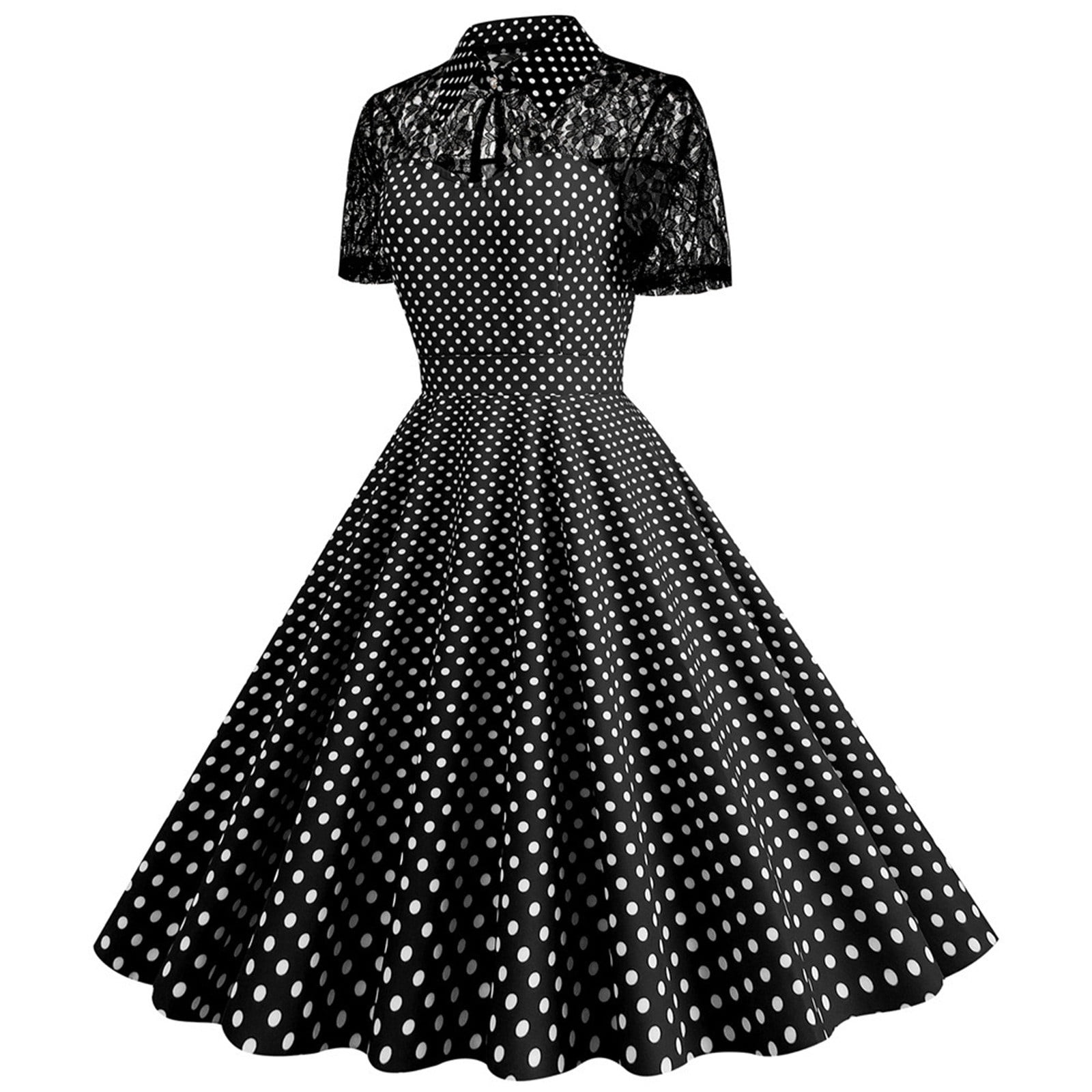 CALAFEBILA Ladies Formal Dress Polka Dot Floral Elegant Ball Prom Gown ...