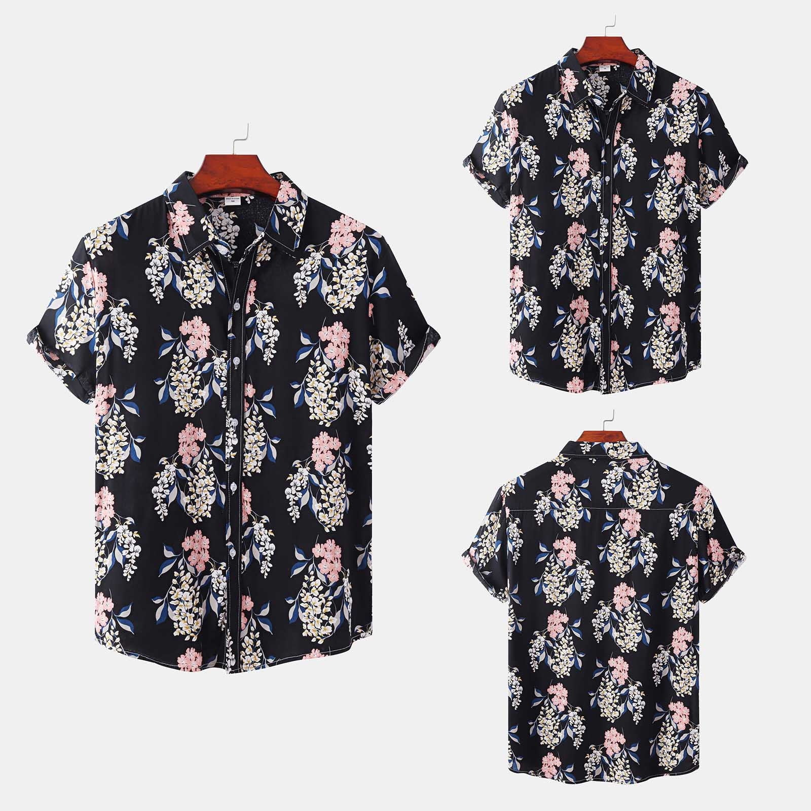 CALAFEBILA Men Hawaiian Shirt Casual Button Down Tropical Print Short ...