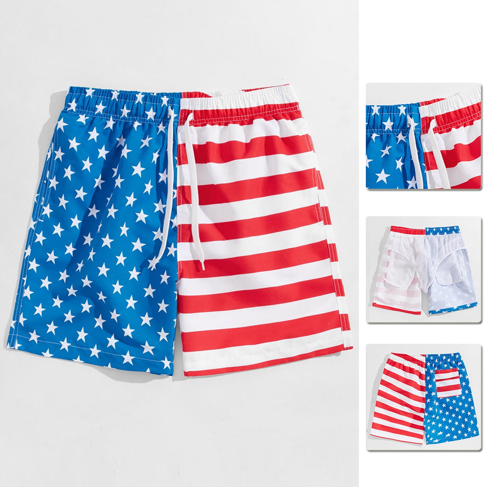 CALAFEBILA Mens Beach Shorts Summer Independence Day American Flag ...
