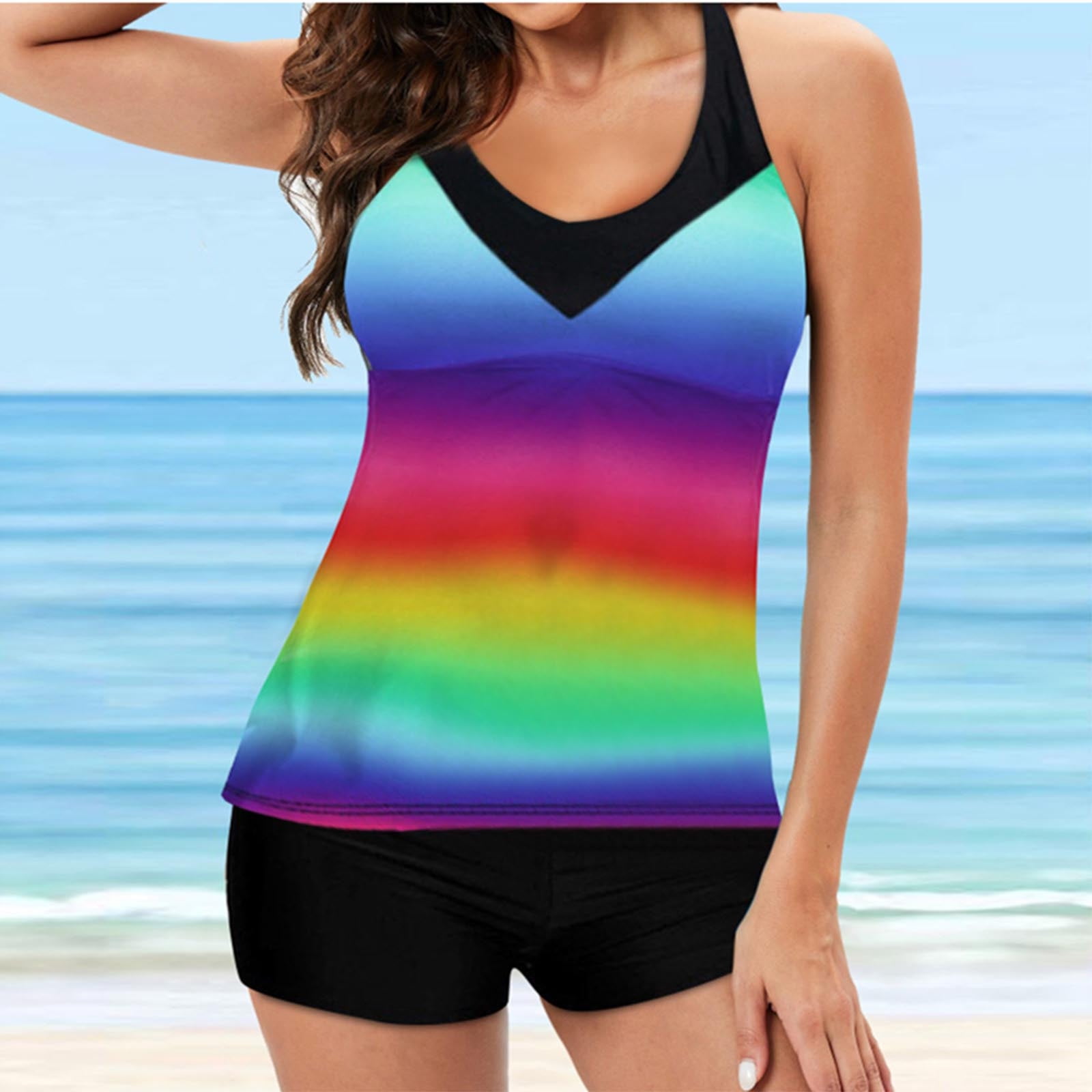 CALAFEBILA Modest Women's Swimsuit 2 Piece Tankini Tie Dye Summer Pools ...