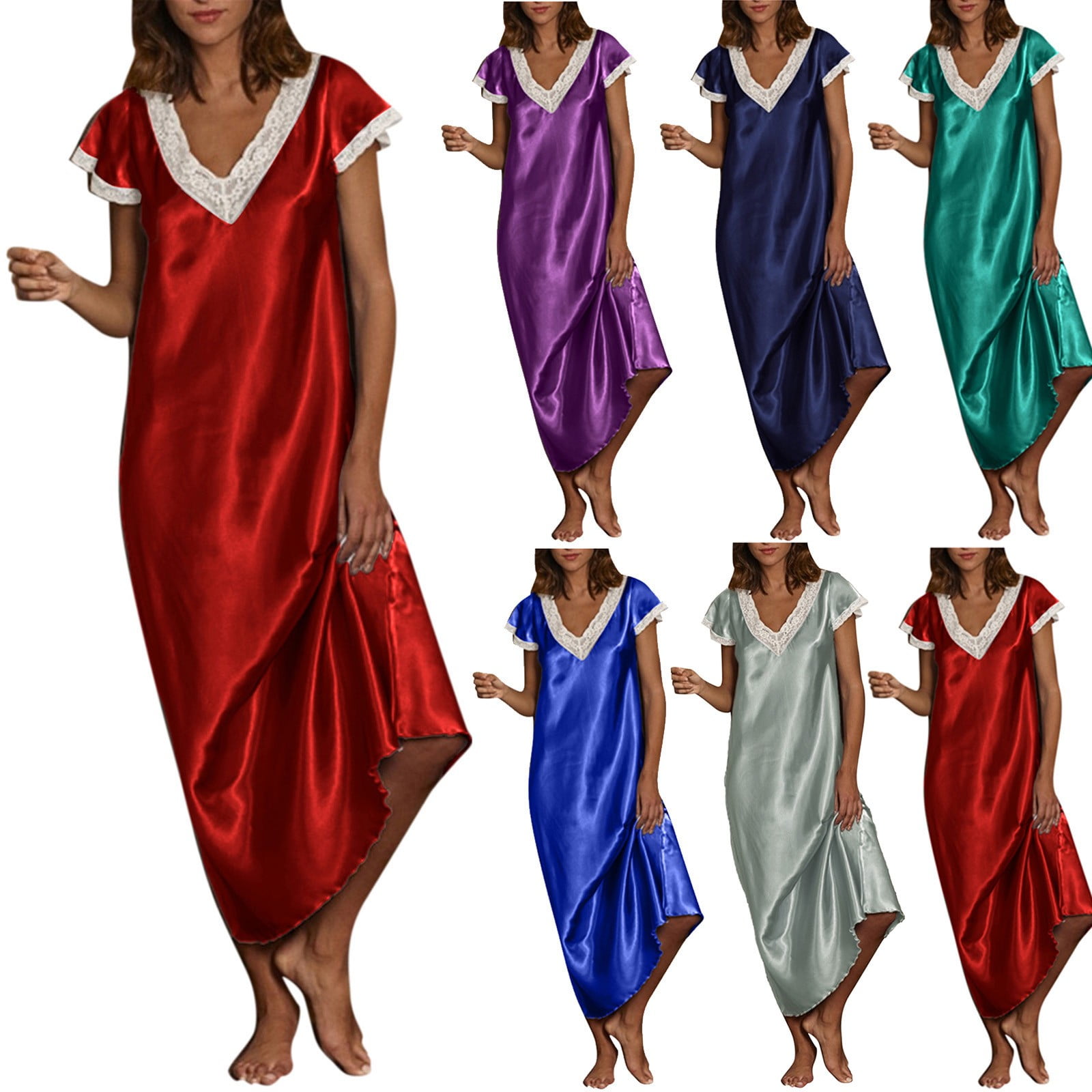 CALAFEBILA Pajama Female Long Summer Nightgowns Pajama Maxi Stain ...