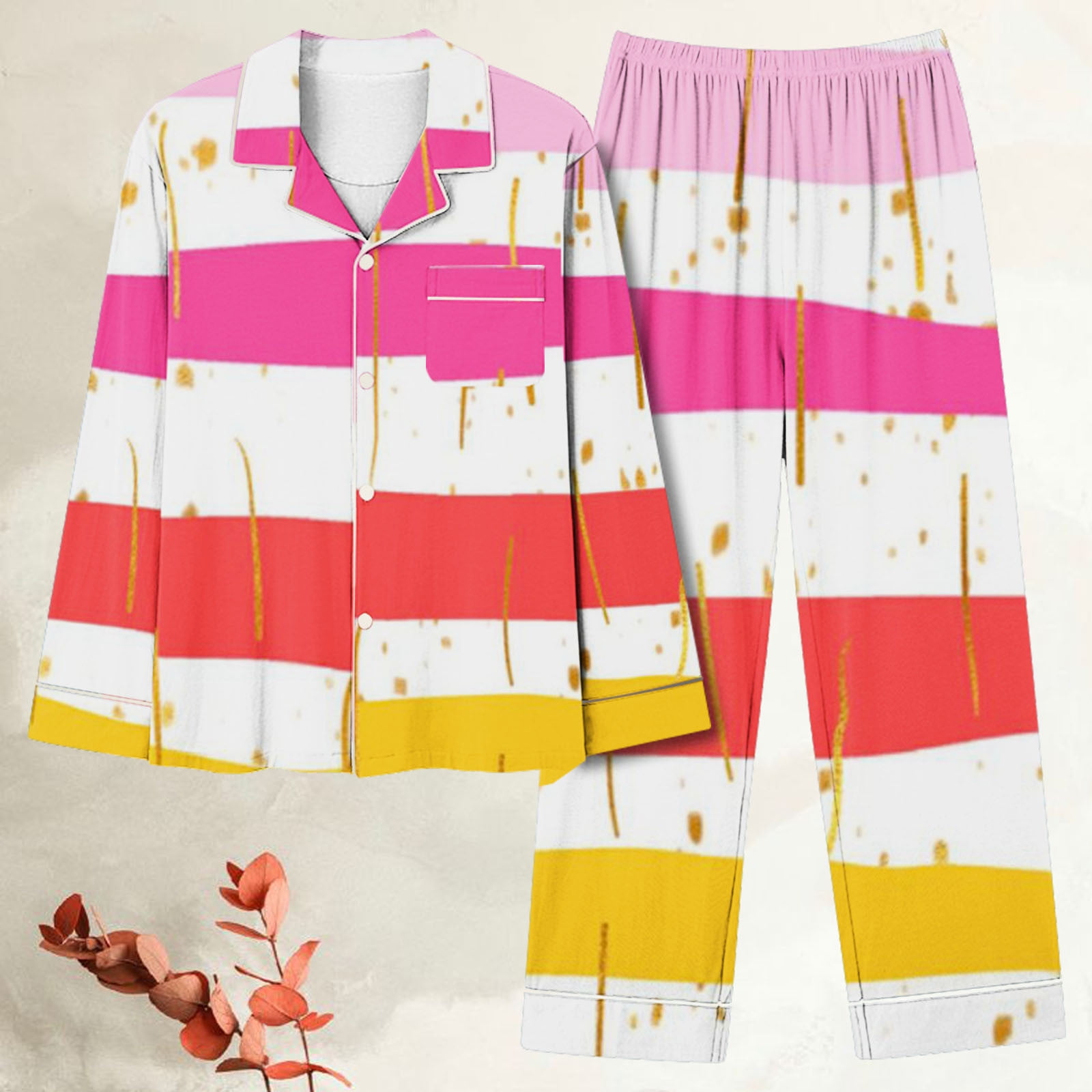 CALAFEBILA Pjama Set Women Button Pajamas for Women Pajamas Notch ...