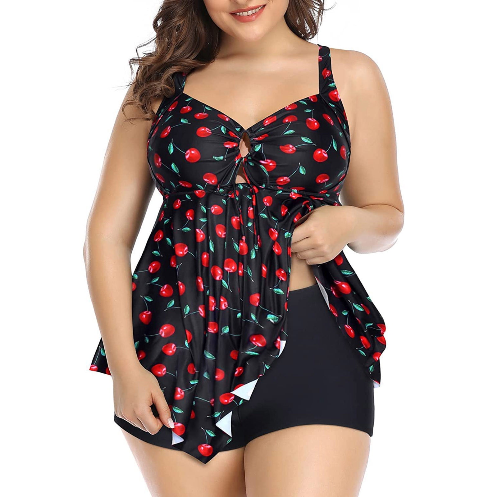CALAFEBILA Plus Size Swimsuits for Women Tankini Modest Two Piece Plus Size Leopard Print ...