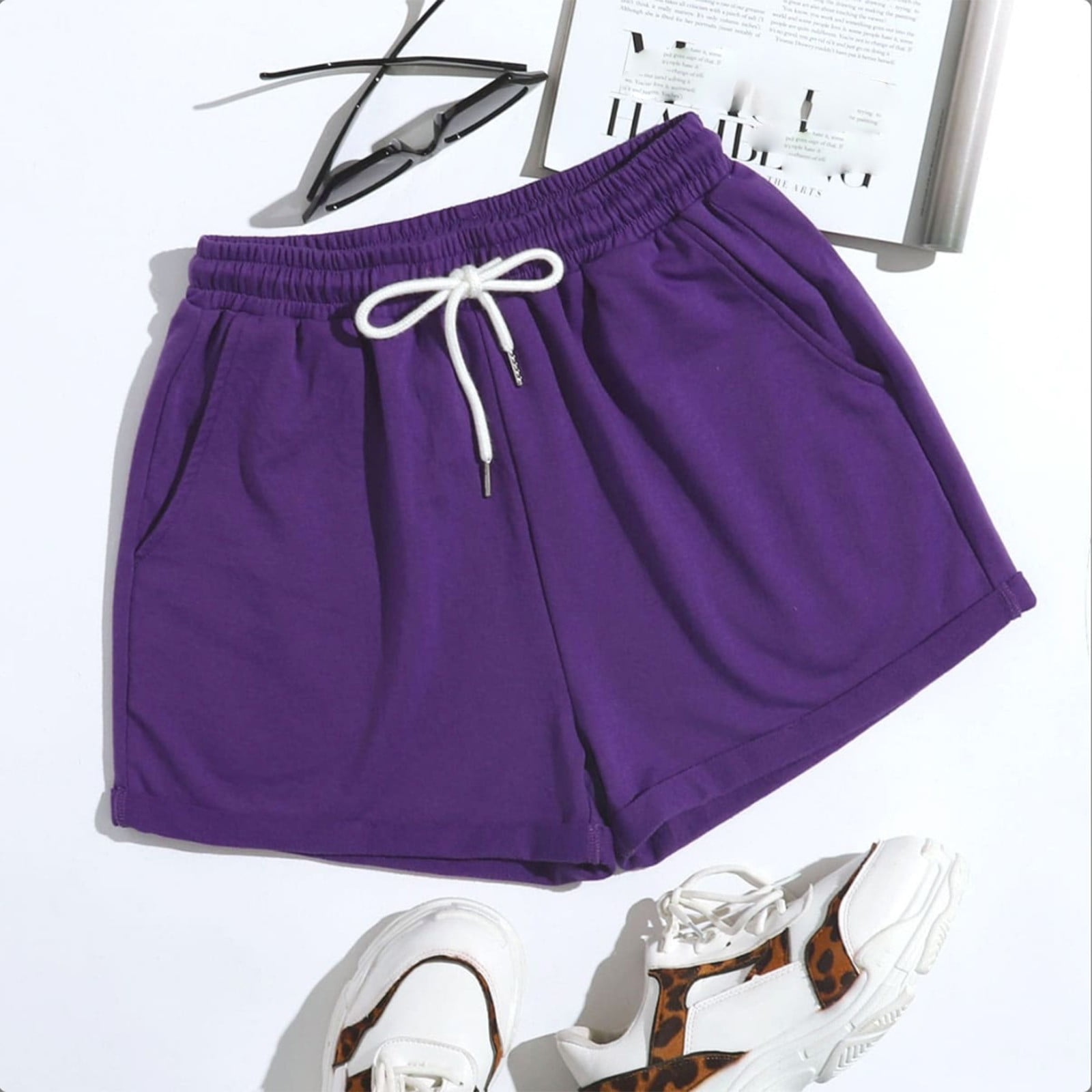 CALAFEBILA Running Shorts for Women Drawstring Dolphin Shorts Woman ...