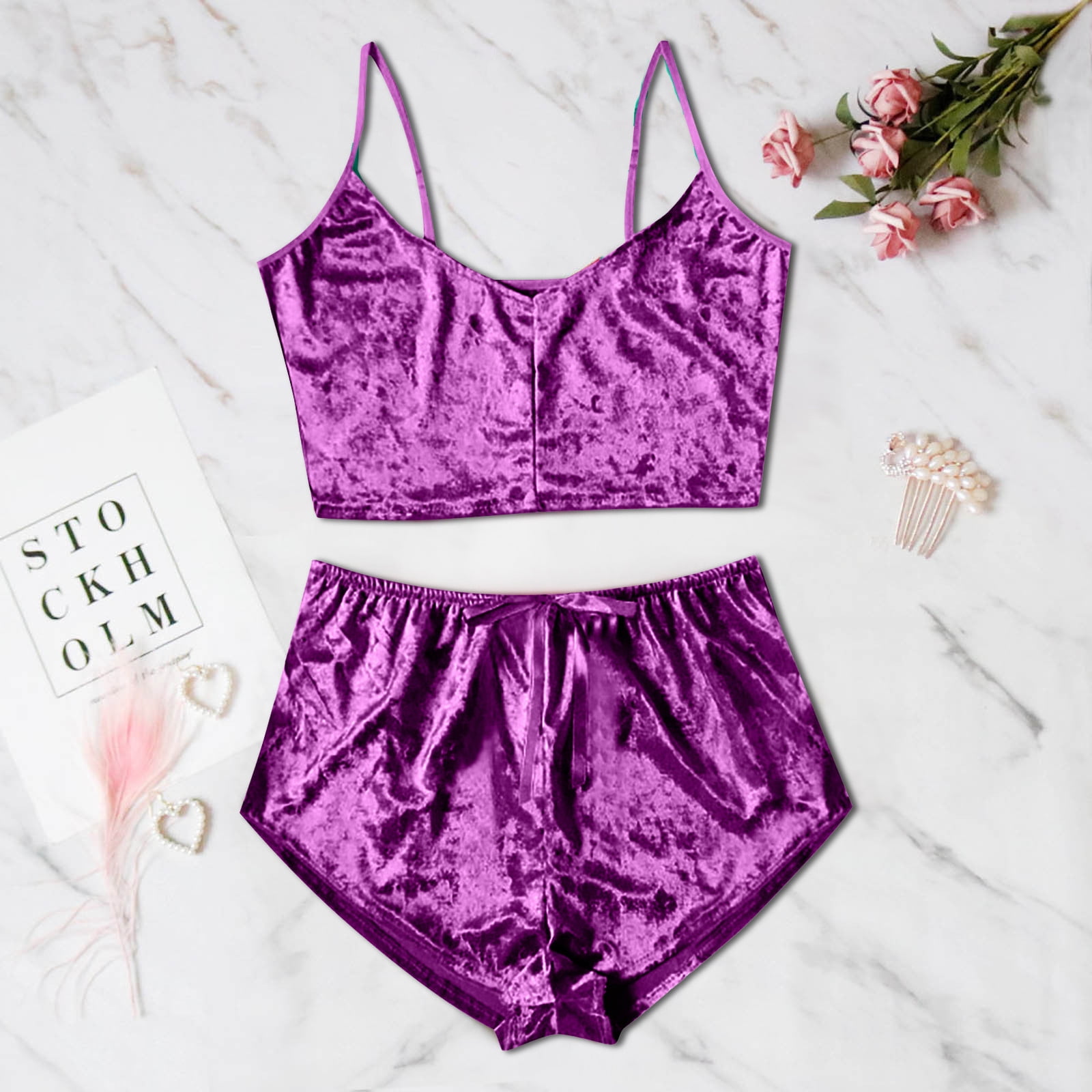 Calafebila Satin Silk Lingerie For Women Strappy Hollow Out Sexy