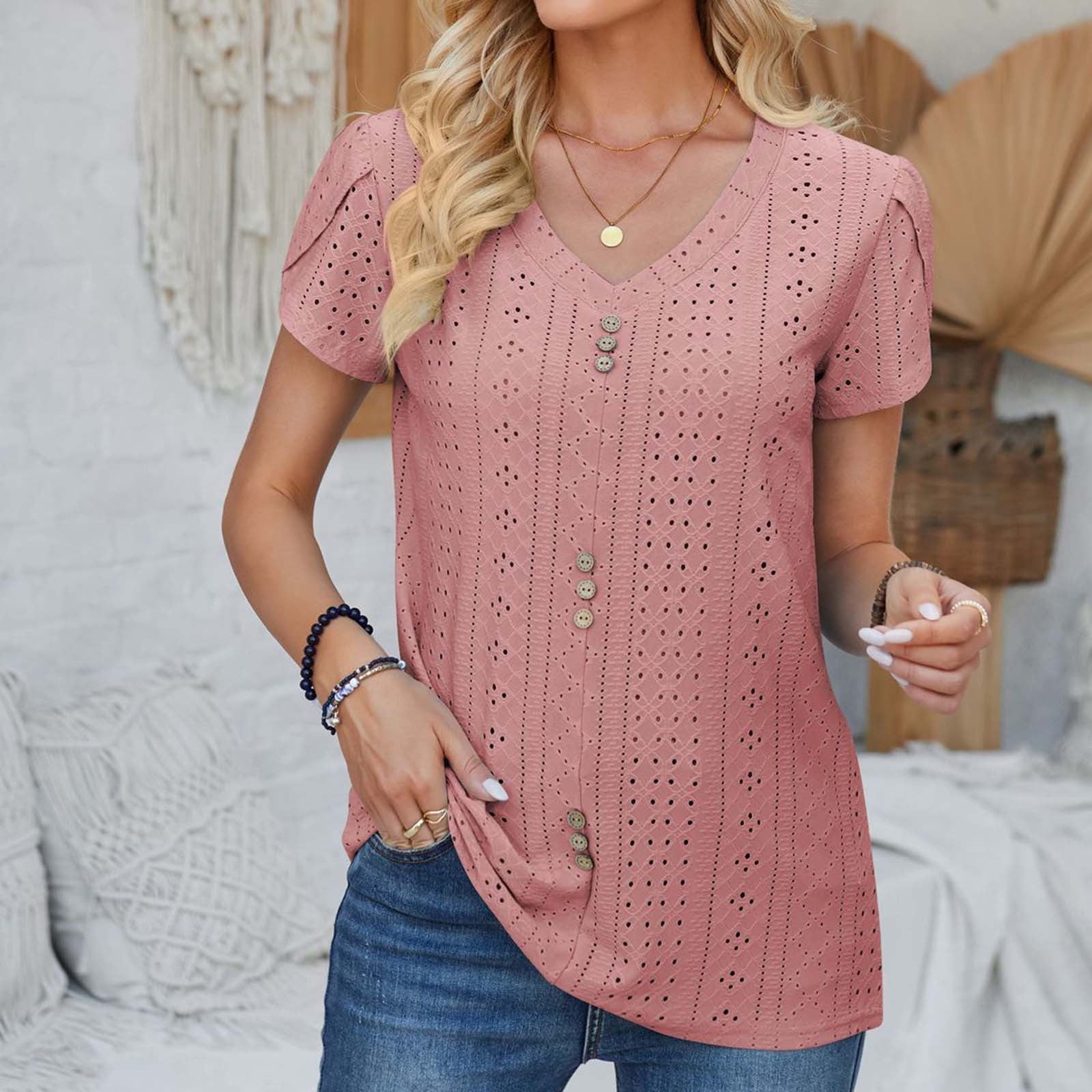 CALAFEBILA Summer Tops for Women Button Up Women's Plus Size Blouses ...