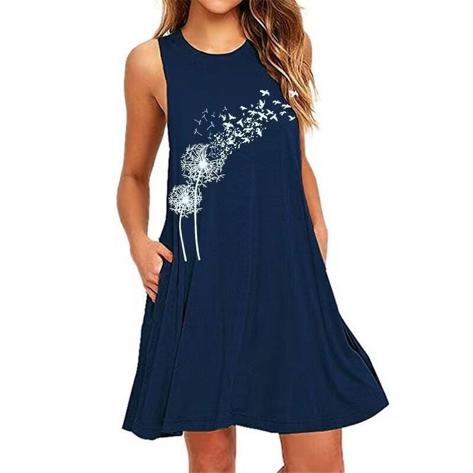 CALAFEBILA Sun Dresses for Women Casual Sleeveless Floral Mini Sun ...