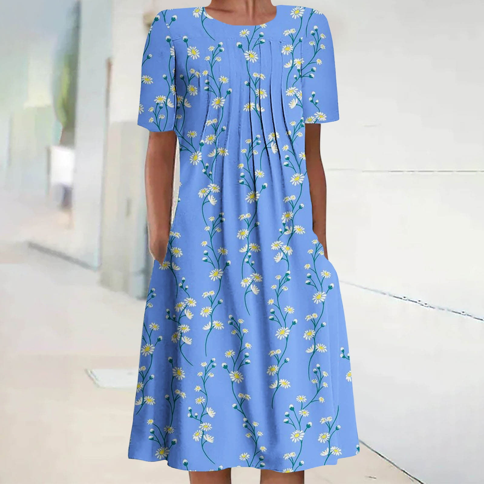 CALAFEBILA Sundresses for Plus Size Women Short Sleeve Floral Knee ...