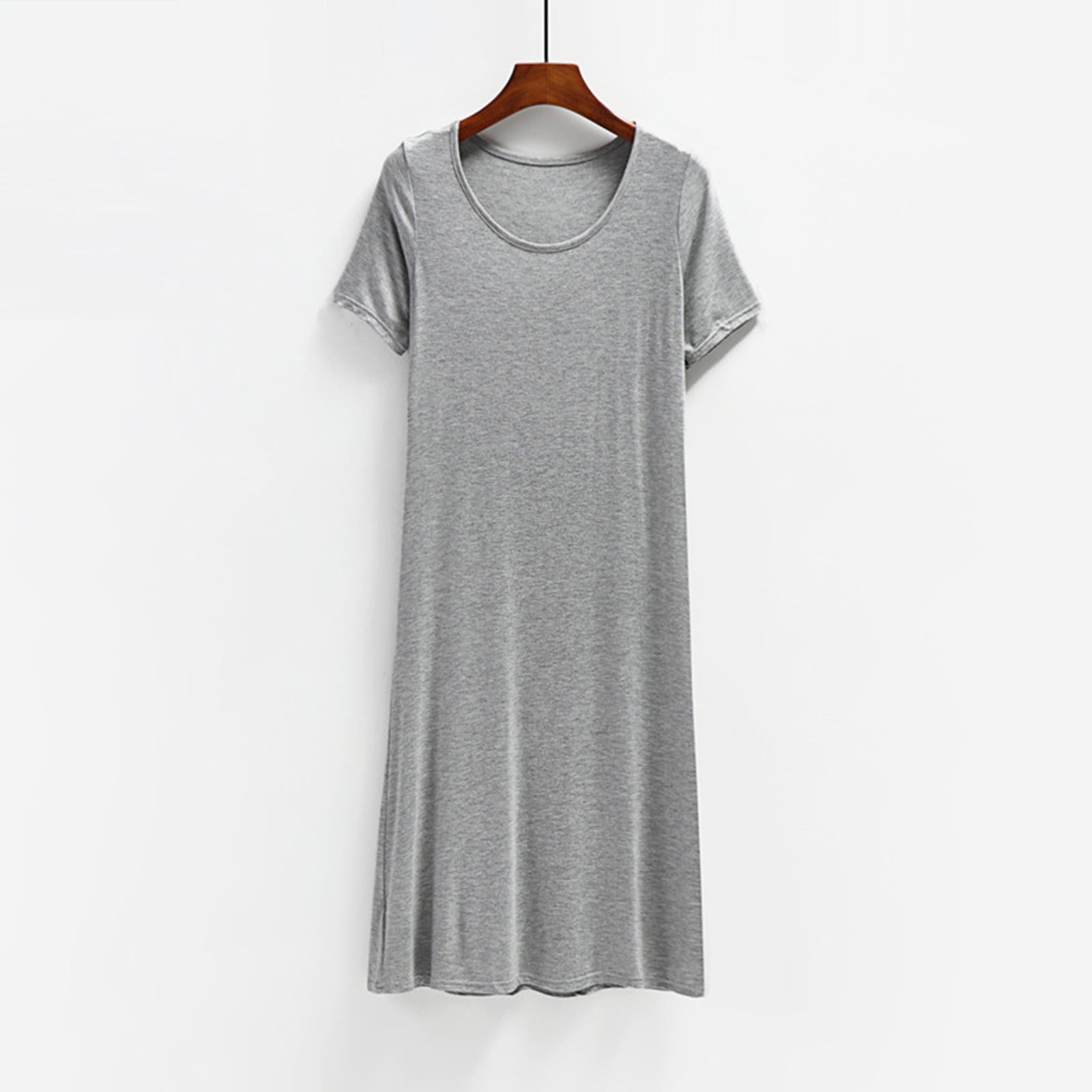 CALAFEBILA Sundresses for Plus Size Women Short Sleeve Solid Color Long ...