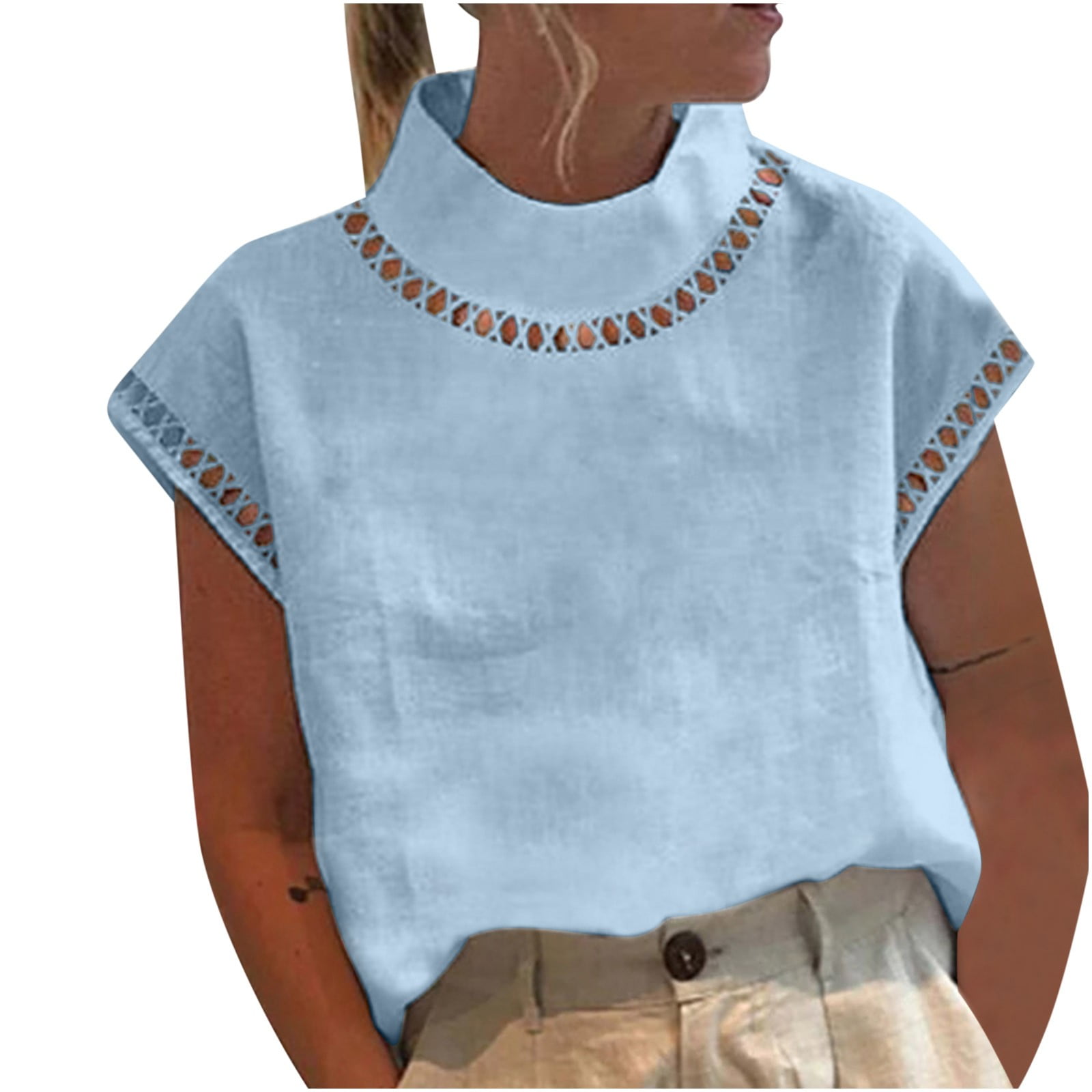 CALAFEBILA Women Casual Tops Cotton Linen Women Tshirts,Women's Fashion ...