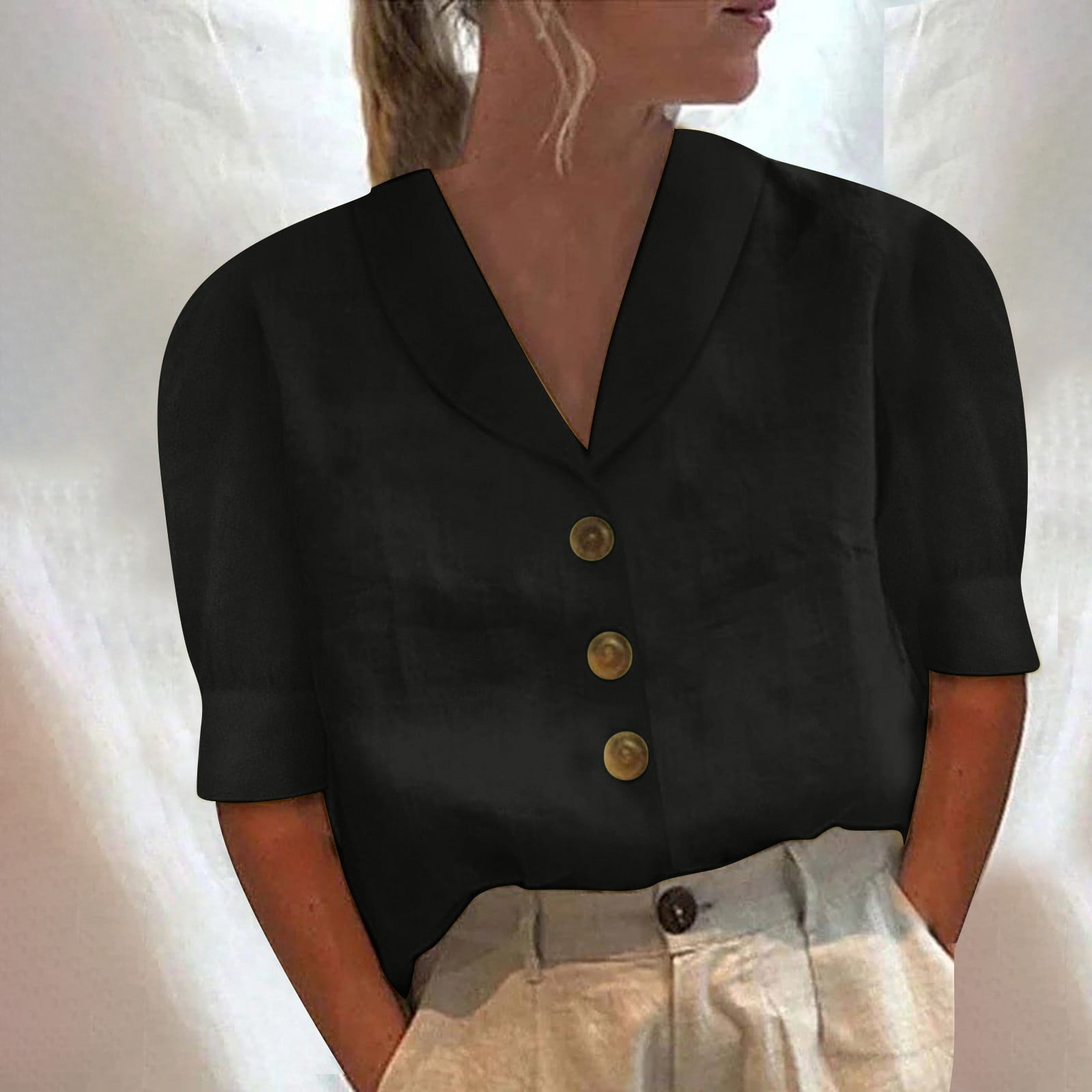 CALAFEBILA Women Dressy Tops Button Up Womens Plus Size Tops,Women's ...