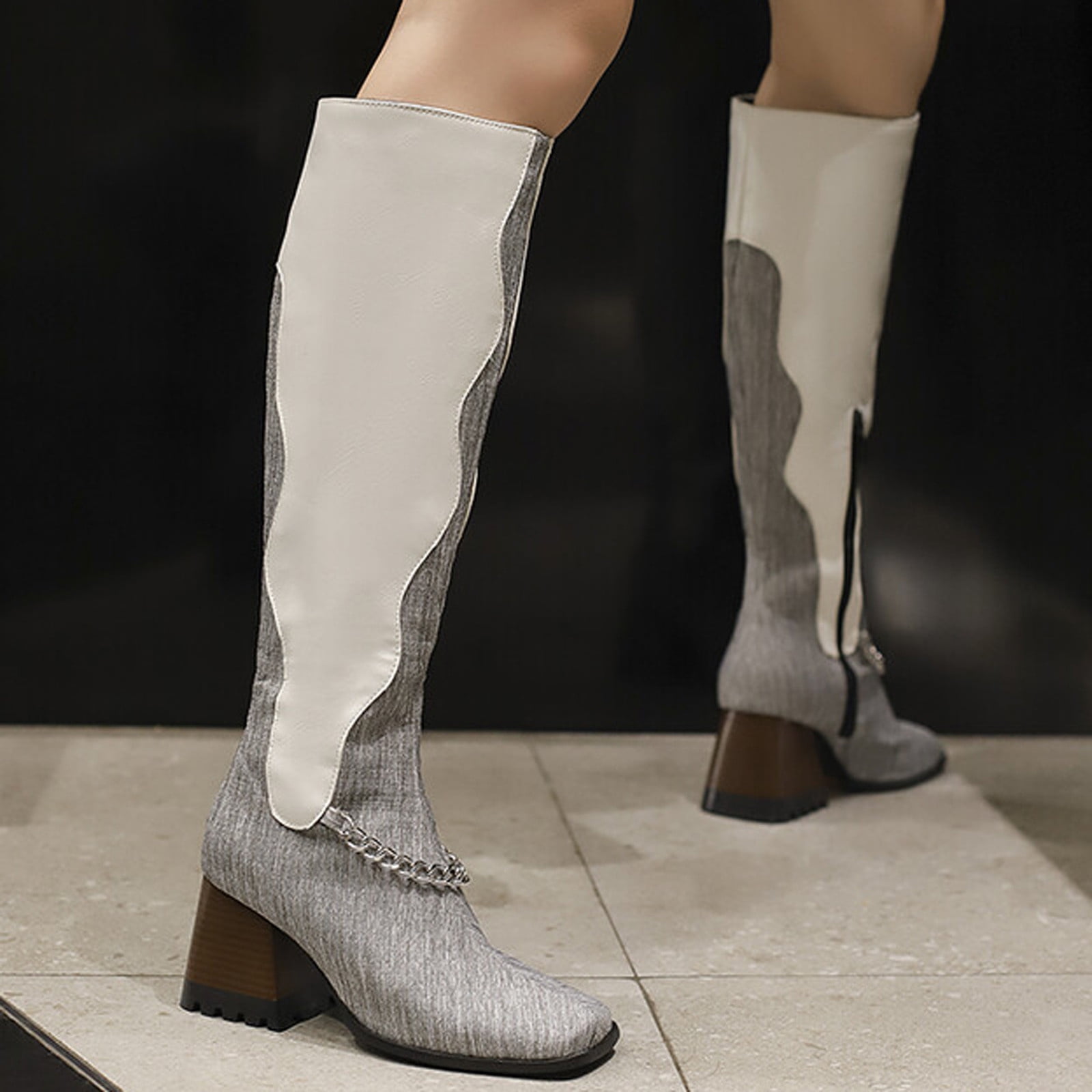 CALAFEBILA Women Shoes Gray Oversized Fall/Winter Velvet Lining Color ...