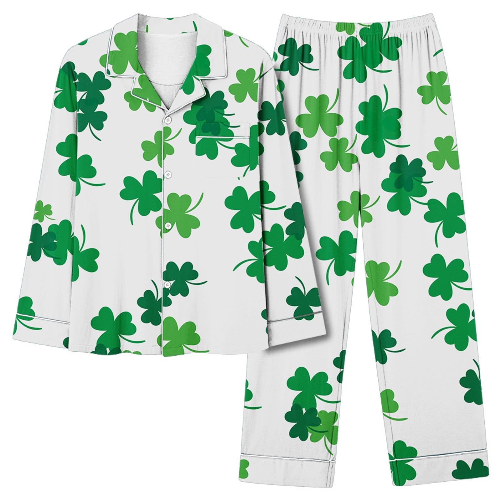 CALAFEBILA Women Silk Pajamas Womens Button Down Pajama Sets St. Patricks Day Nightwear Notch ...
