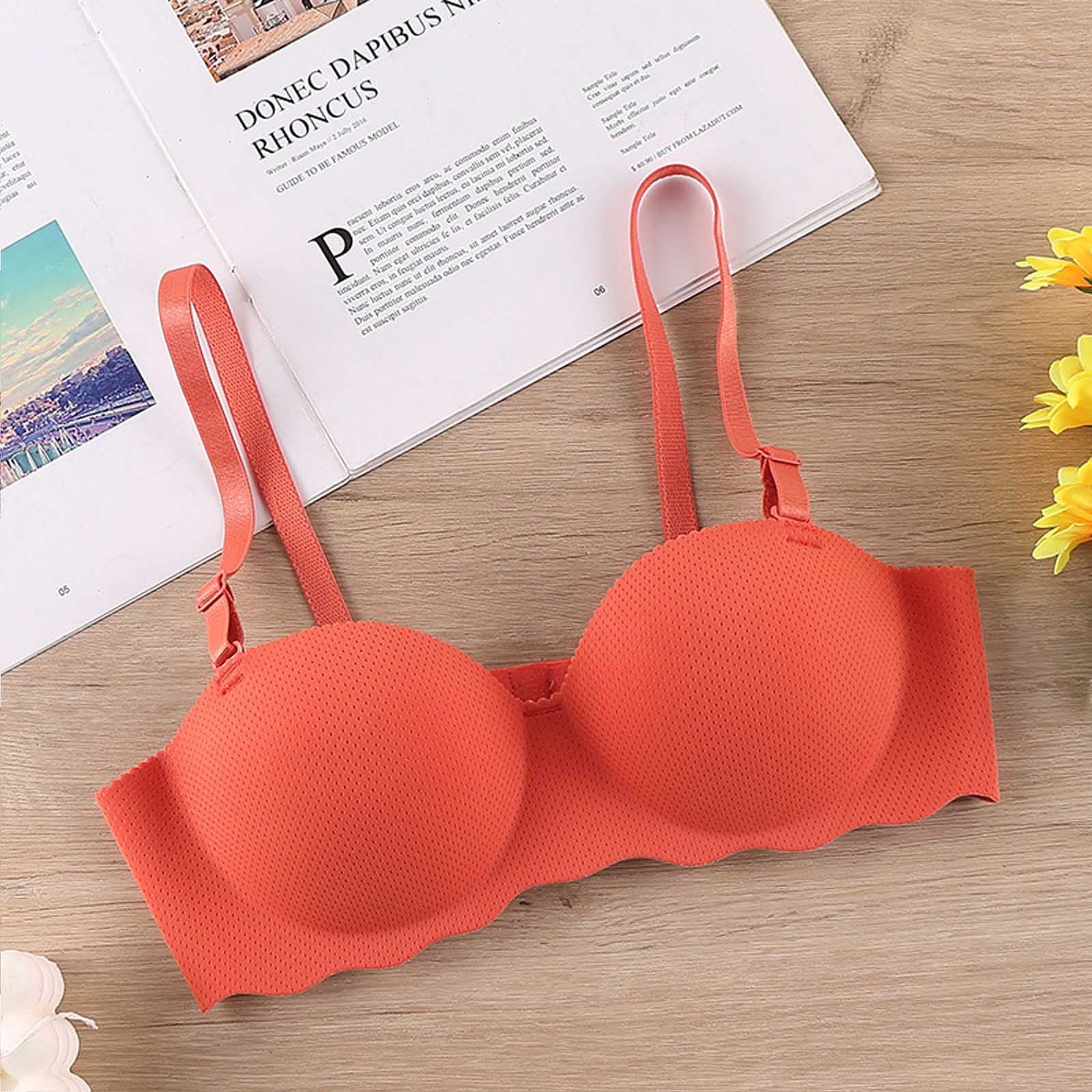 CALAFEBILA Womens Bras Plus Size Daily Orange Push-up Wirefree Cozy ...