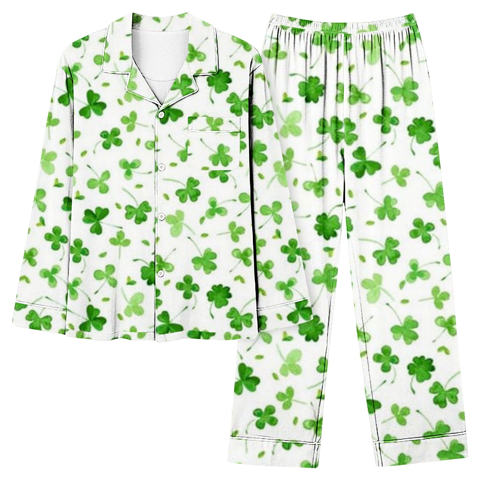 CALAFEBILA Womens Silk Pajama Set Button Down Pajamas for Women St. Patricks Day Nightgown Notch ...