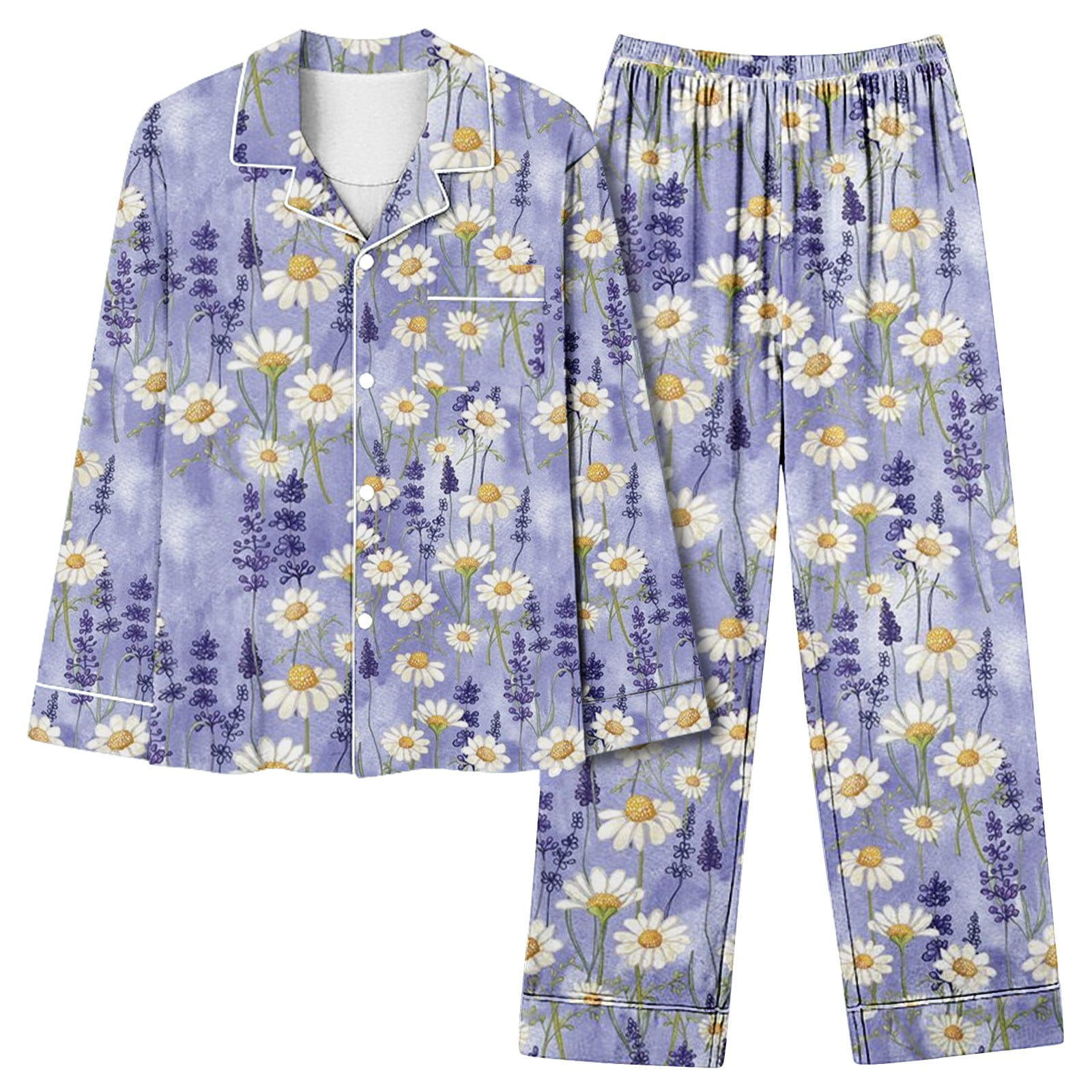 Calafebila Womens Silk Pajama Set Button Pajamas For Women Homewear