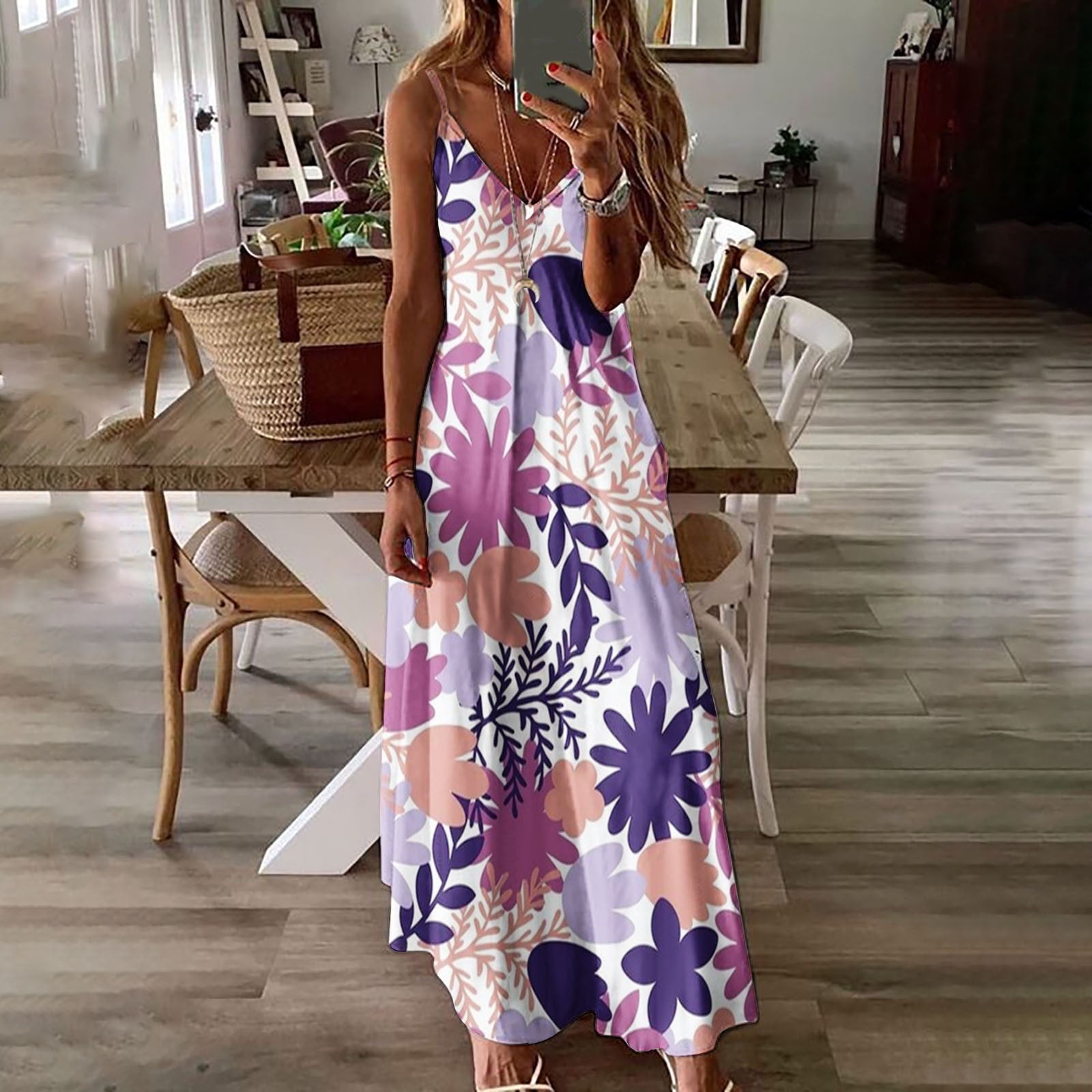 CALAFEBILA Womens Sundresses for Beach Vacation Sleeveless V-neck ...