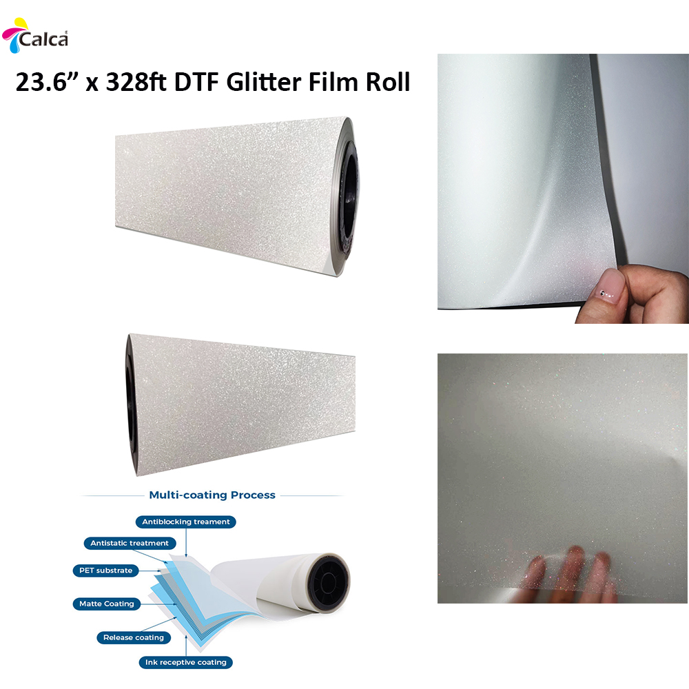 CALCA 23.6" x 328Ft DTF Glitter Film Roll DTF Transfer Film Hot Peel DTF Transfer Glitter Film ...