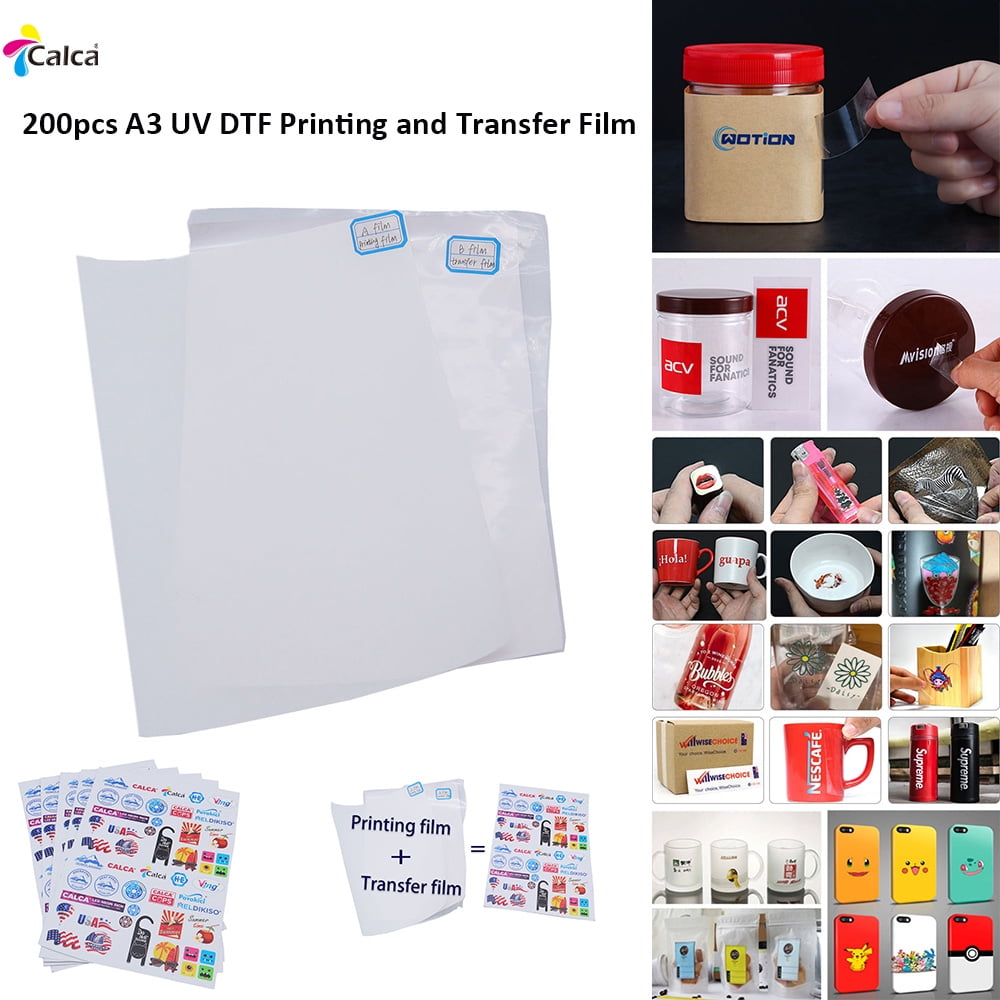 CALCA UV DTF Transfer Film Paper A3 DTF Film 200 Sheets PET Heat Transfer Paper 11.7" x 16.5" A ...