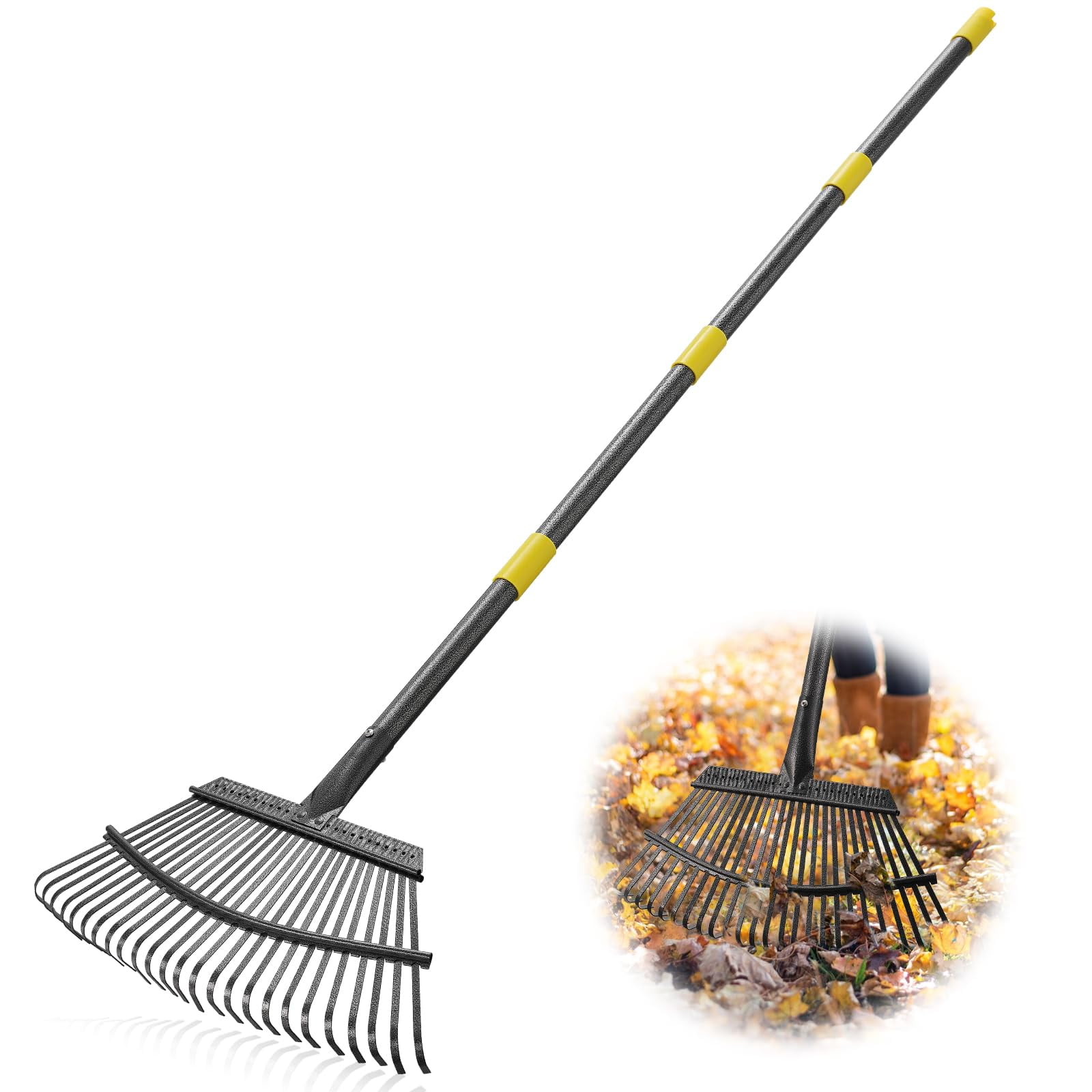 CALCHELE Metal Garden Rake, SSF20 5FT Rake for Leaves Lawns, 25 Metal ...
